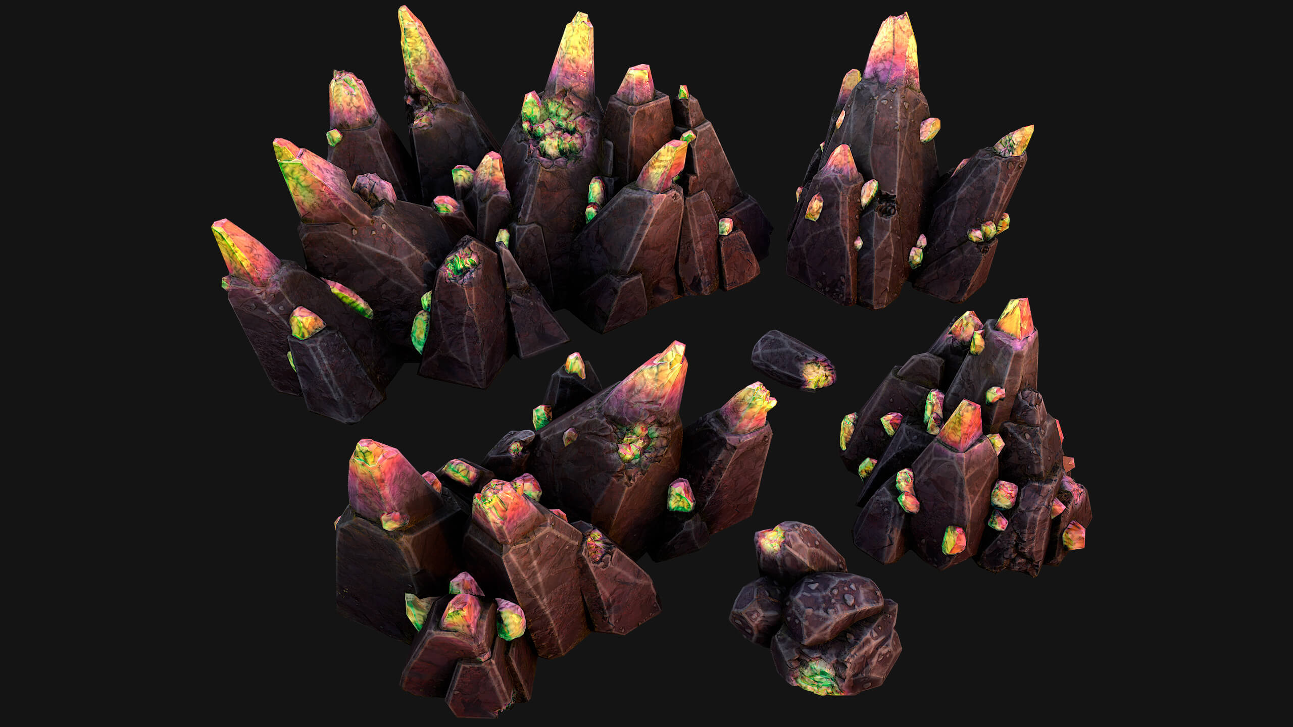 Deposits of Magic Crystals and Gems - 3D Model by Dereza