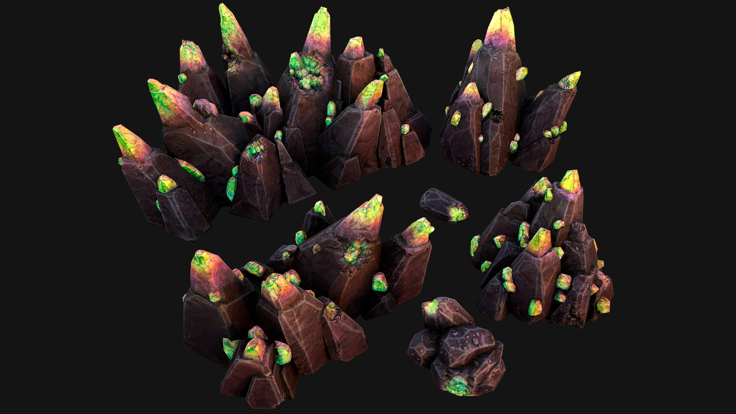 Deposits of Magic Crystals and Gems - 3D Model by Dereza