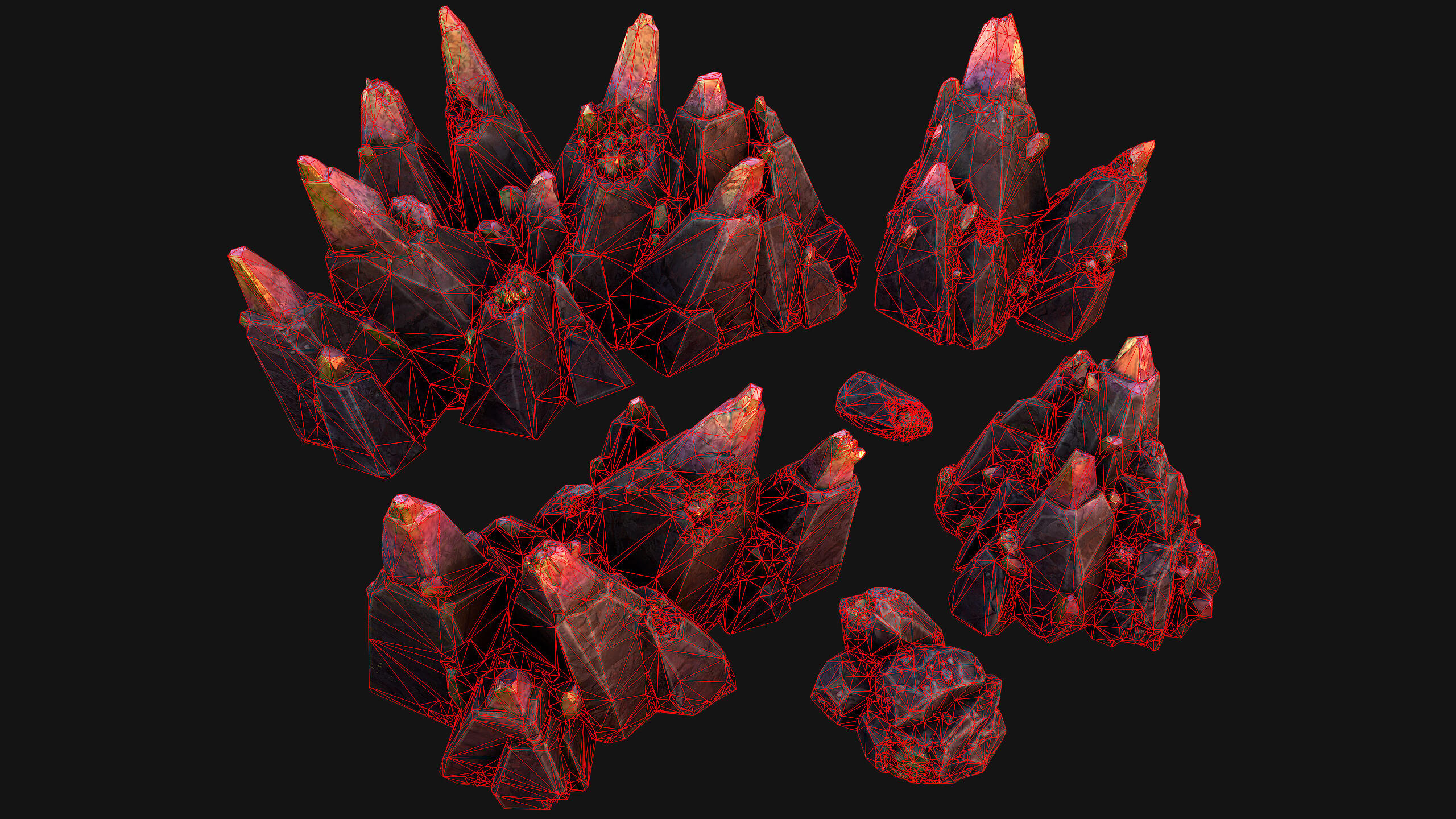 Deposits of Magic Crystals and Gems - 3D Model by Dereza