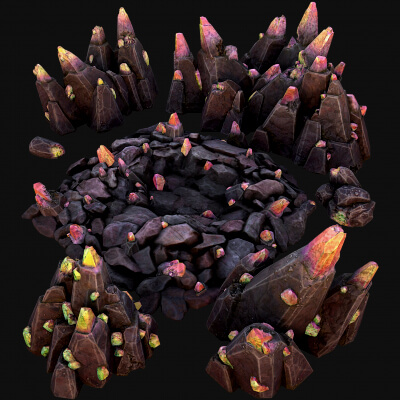Deposits of Magic Crystals and Gems - 3D Model by Dereza