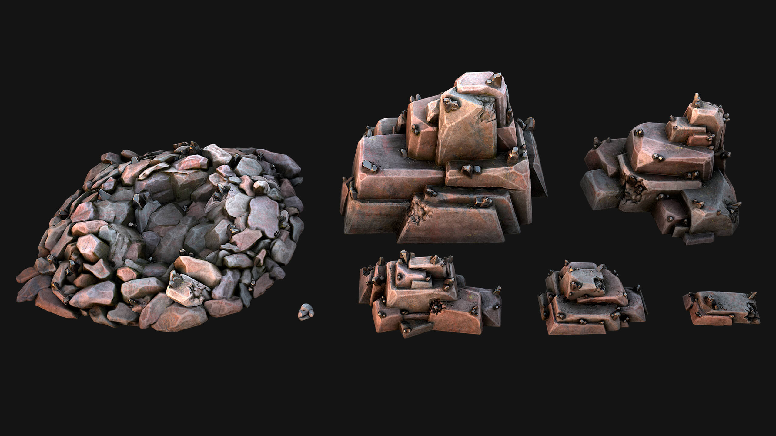 Deposits of Tin Ore Stones and Rocks - 3D Model by Dereza
