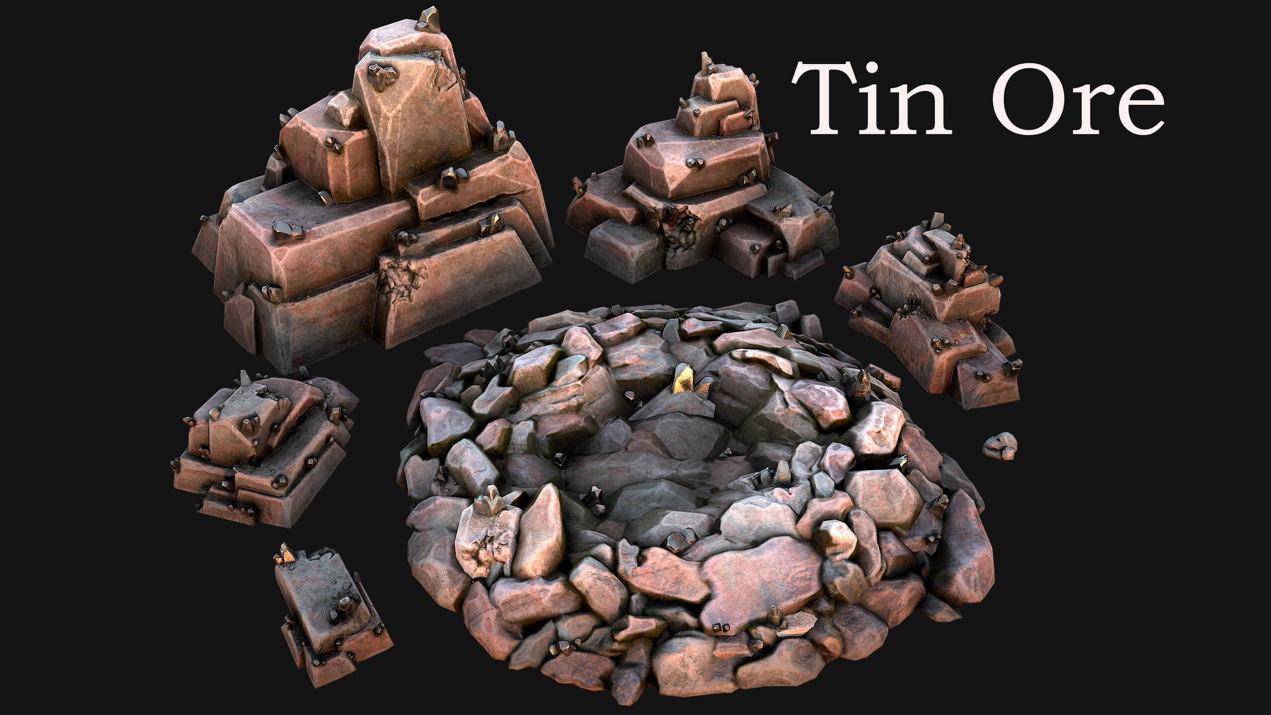 Deposits of Tin Ore Stones and Rocks - 3D Model by Dereza