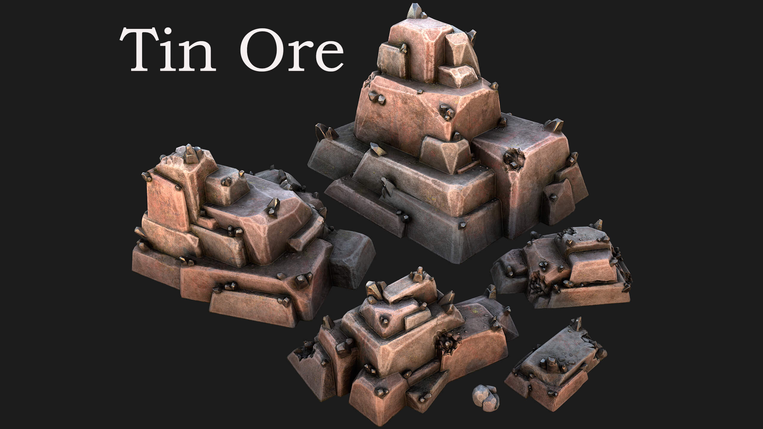 Deposits of Tin Ore Stones and Rocks - 3D Model by Dereza