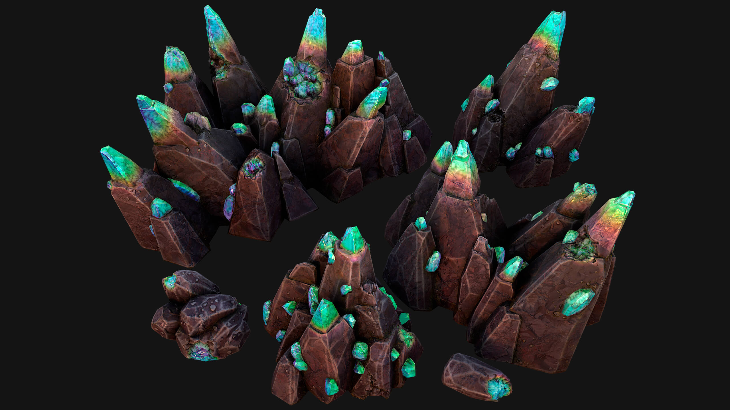 Dungeon Magic Crystals Deposits Ore and Minerals - 3D Model by Dereza