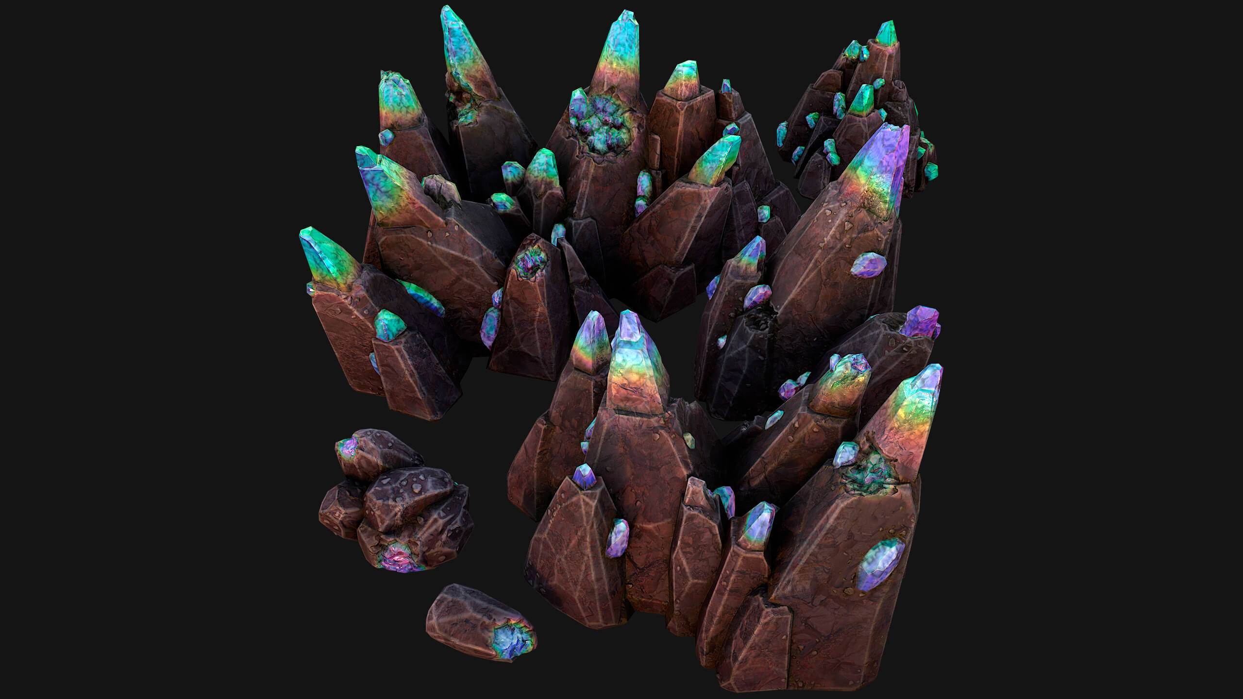 Dungeon Magic Crystals Deposits Ore and Minerals - 3D Model by Dereza