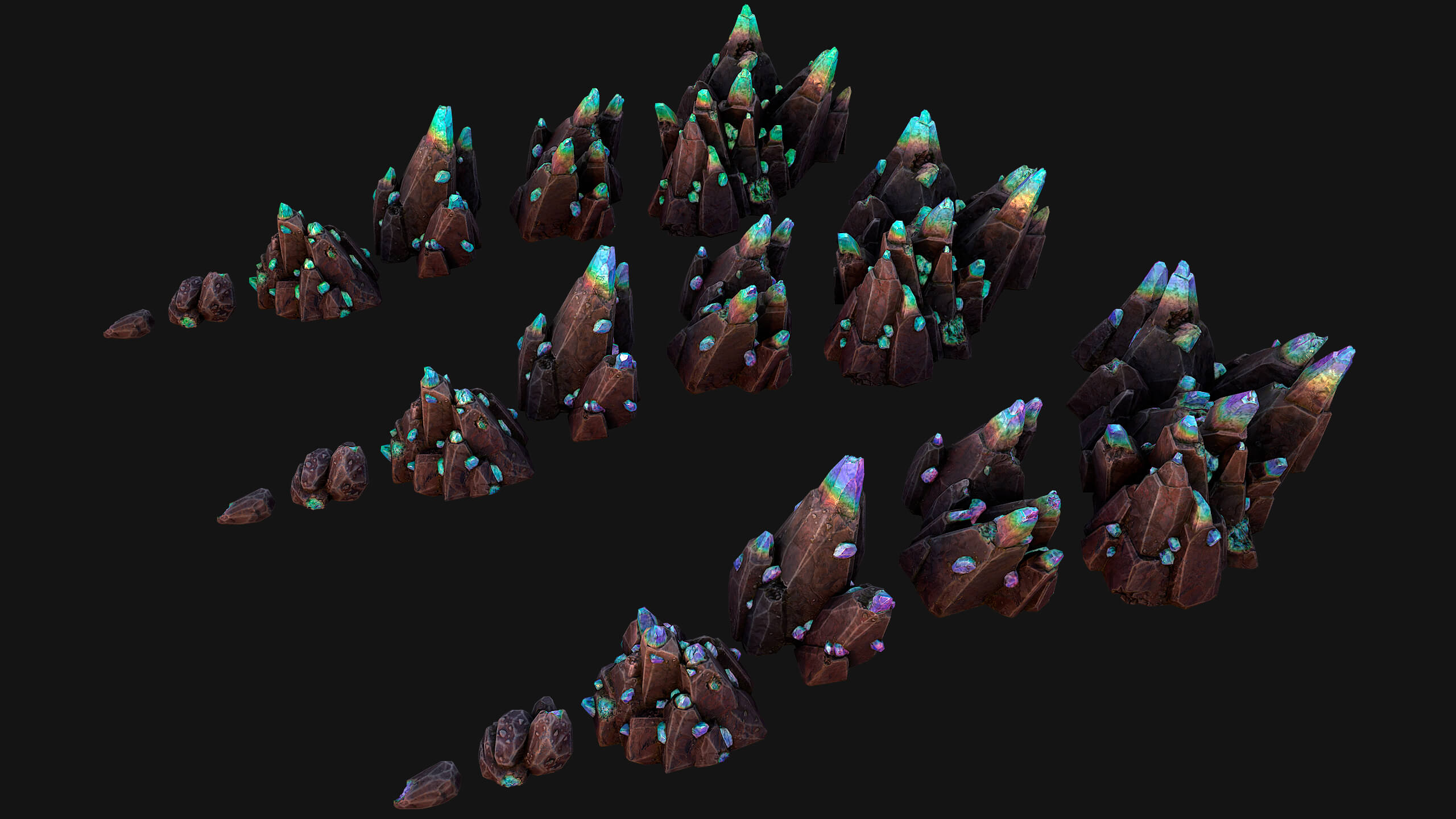 Dungeon Magic Crystals Deposits Ore and Minerals - 3D Model by Dereza
