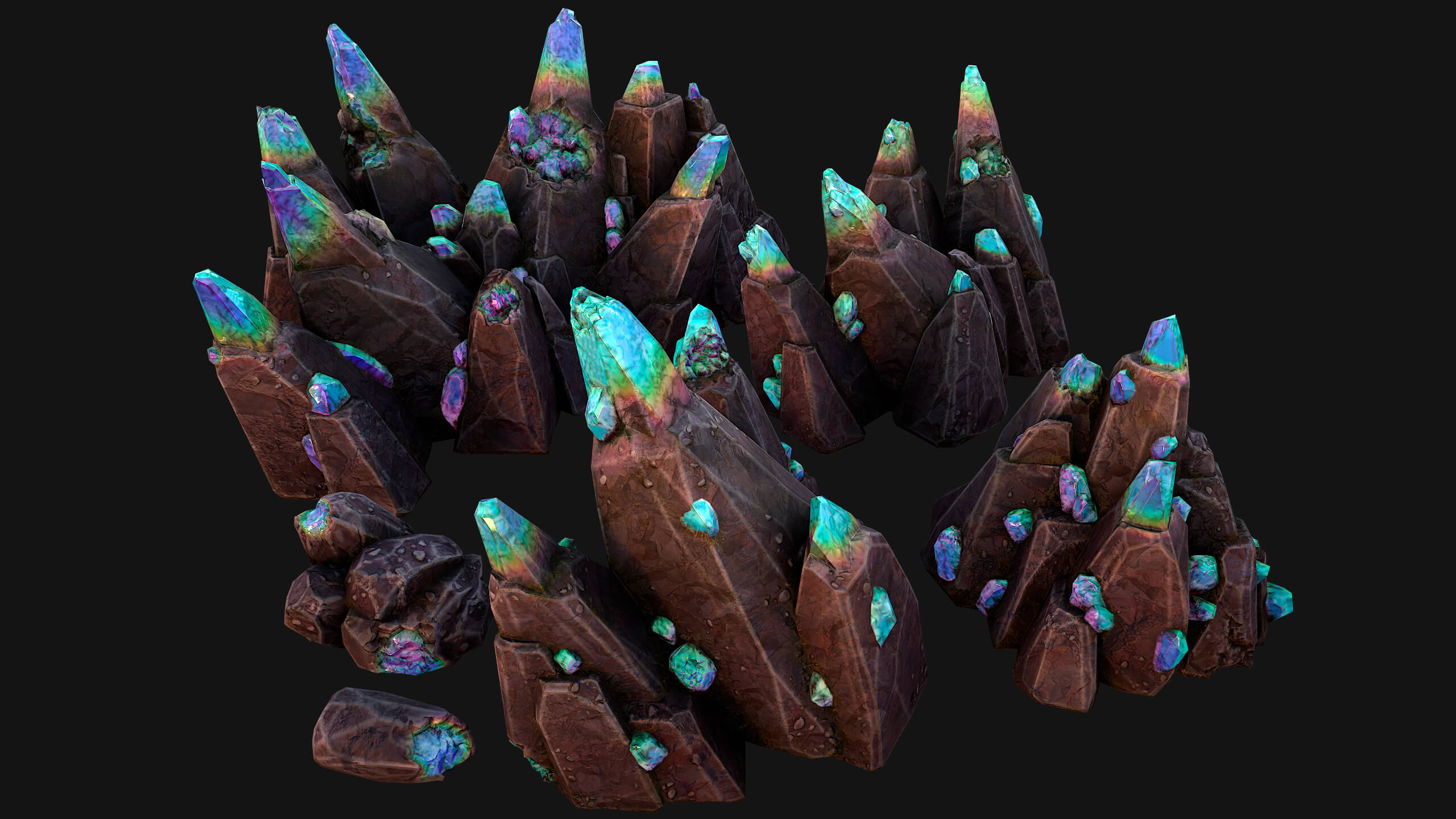 Dungeon Magic Crystals Deposits Ore and Minerals - 3D Model by Dereza