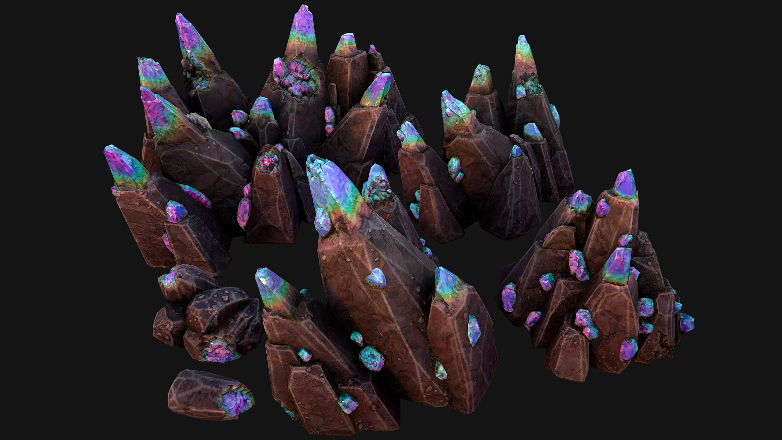 Dungeon Magic Crystals Deposits Ore and Minerals - 3D Model by Dereza