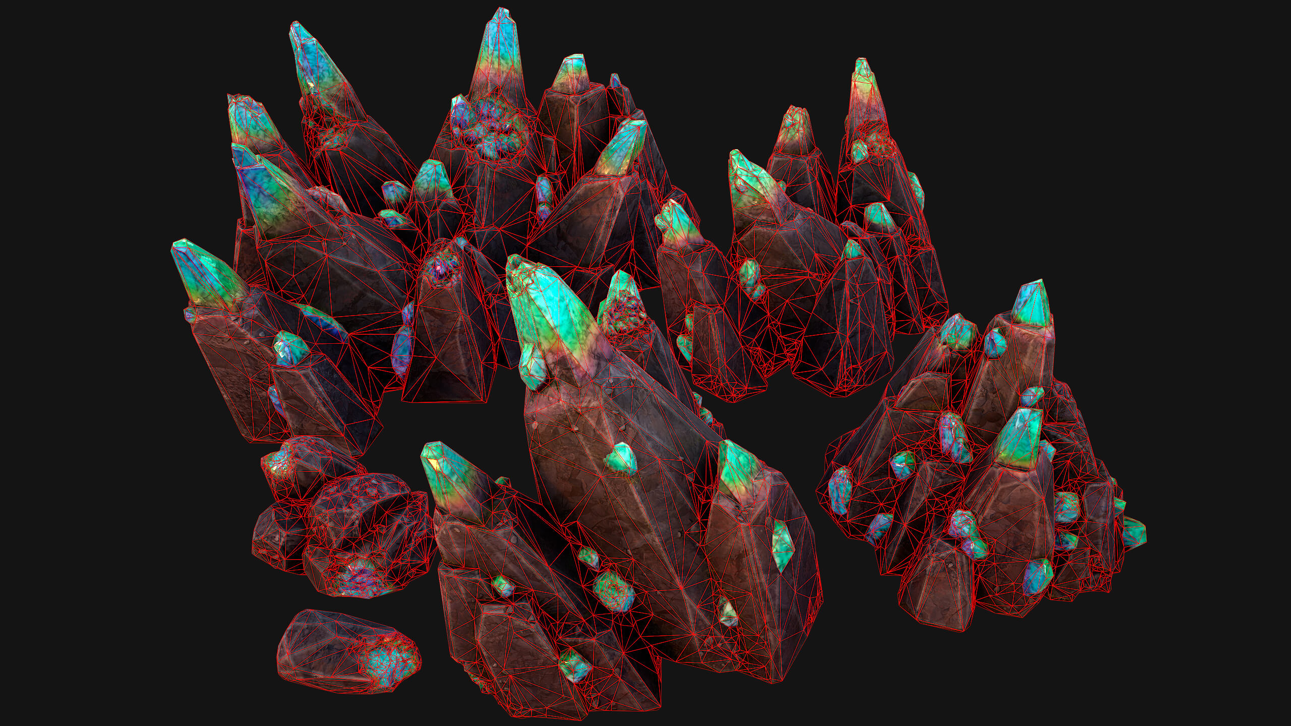Dungeon Magic Crystals Deposits Ore and Minerals - 3D Model by Dereza