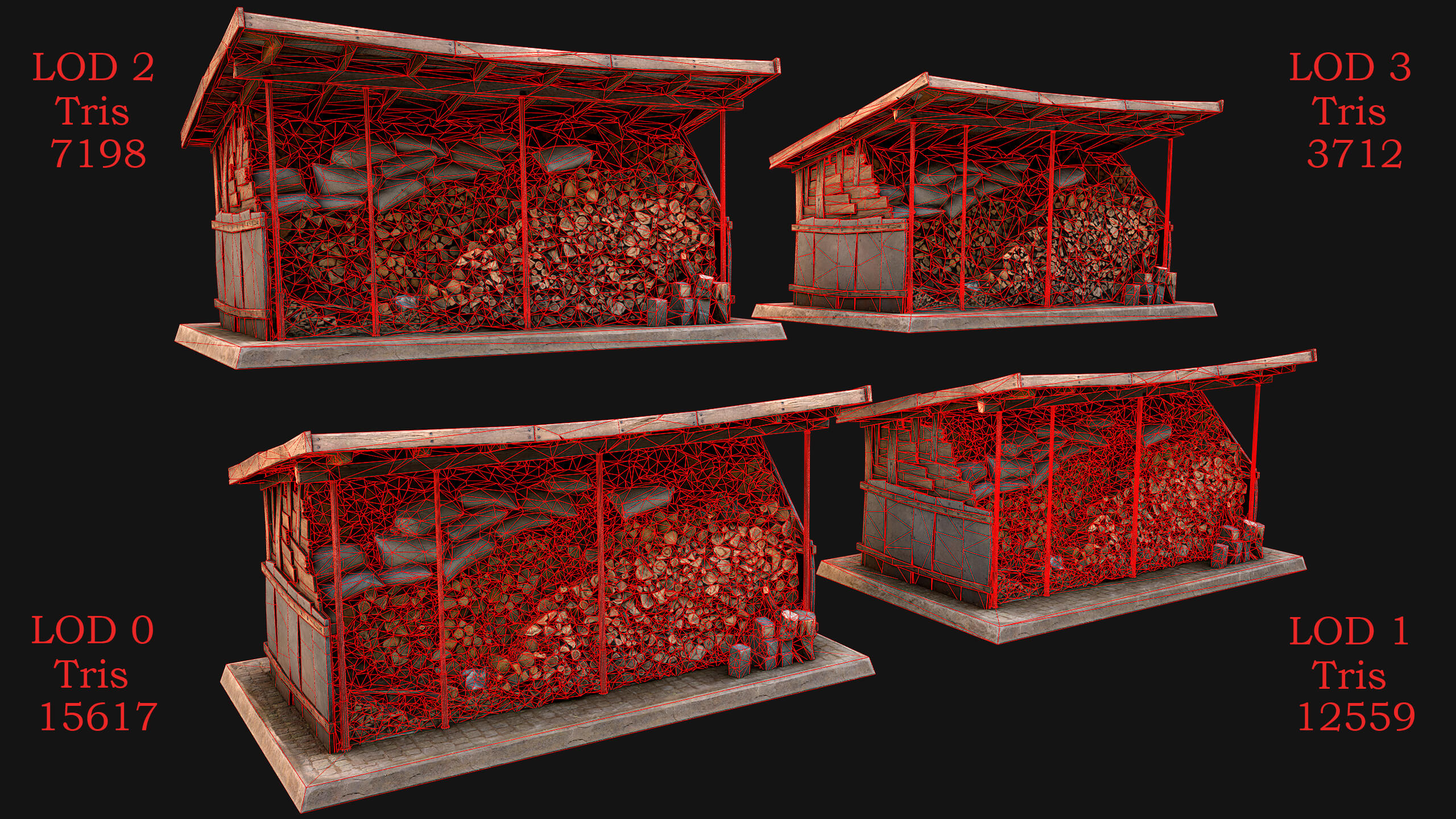 Fire Wood Storage Shelters Medieval Barn - 3D Model by Dereza