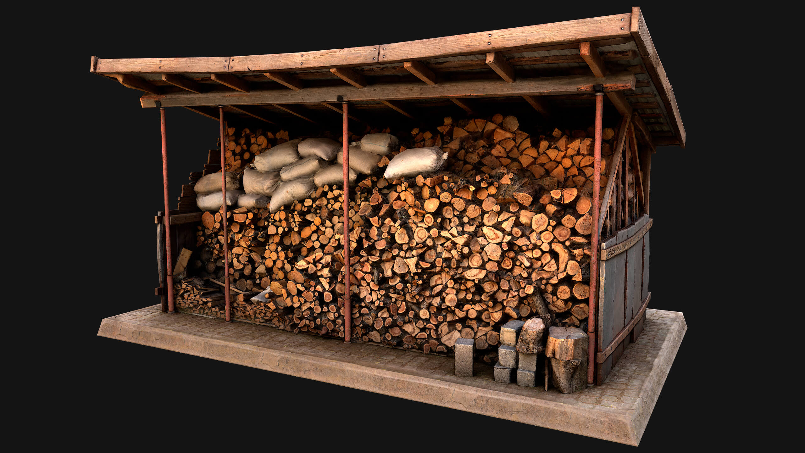 Fire Wood Storage Shelters Medieval Barn - 3D Model by Dereza