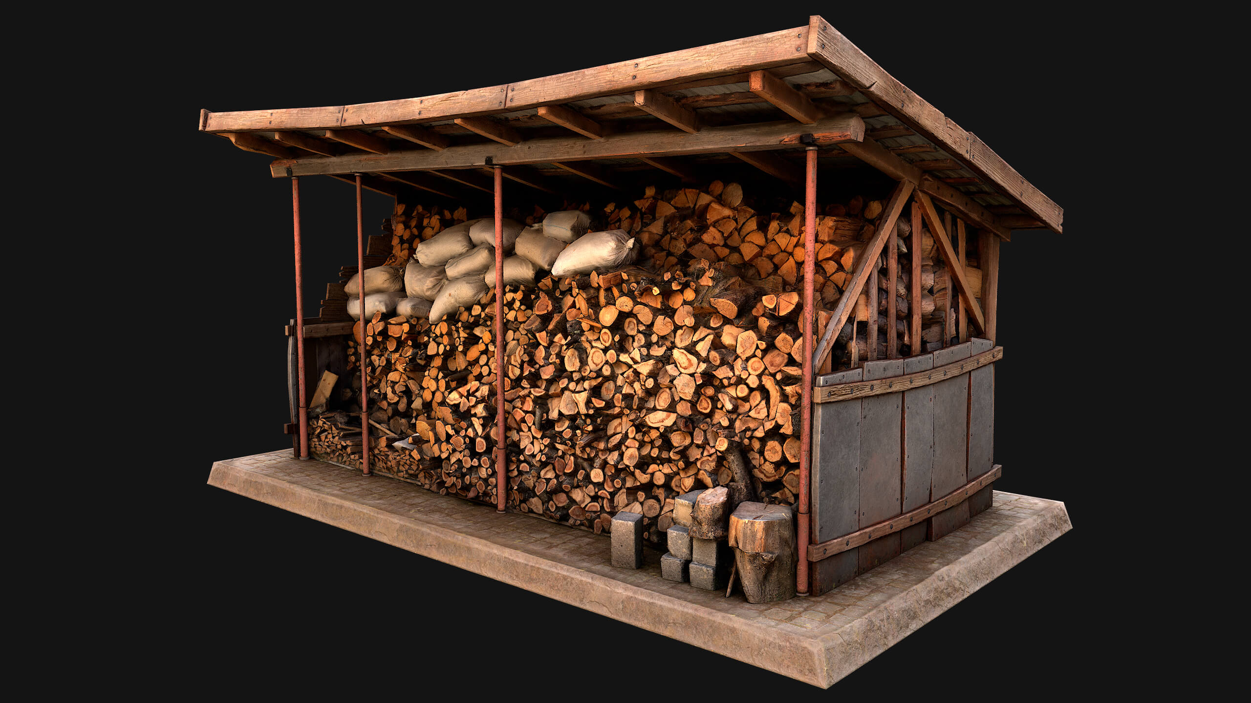 Fire Wood Storage Shelters Medieval Barn - 3D Model by Dereza