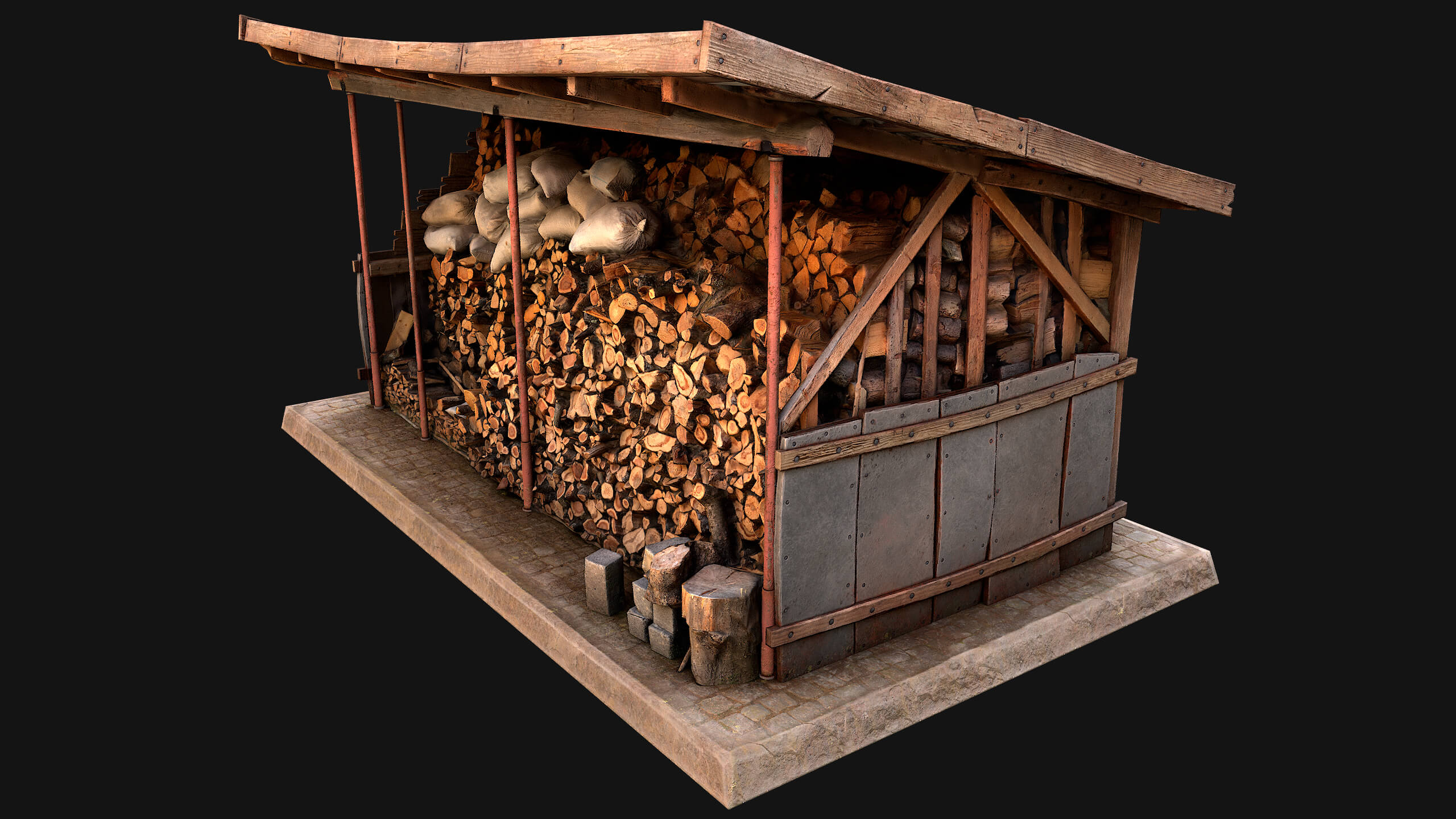 Fire Wood Storage Shelters Medieval Barn - 3D Model by Dereza