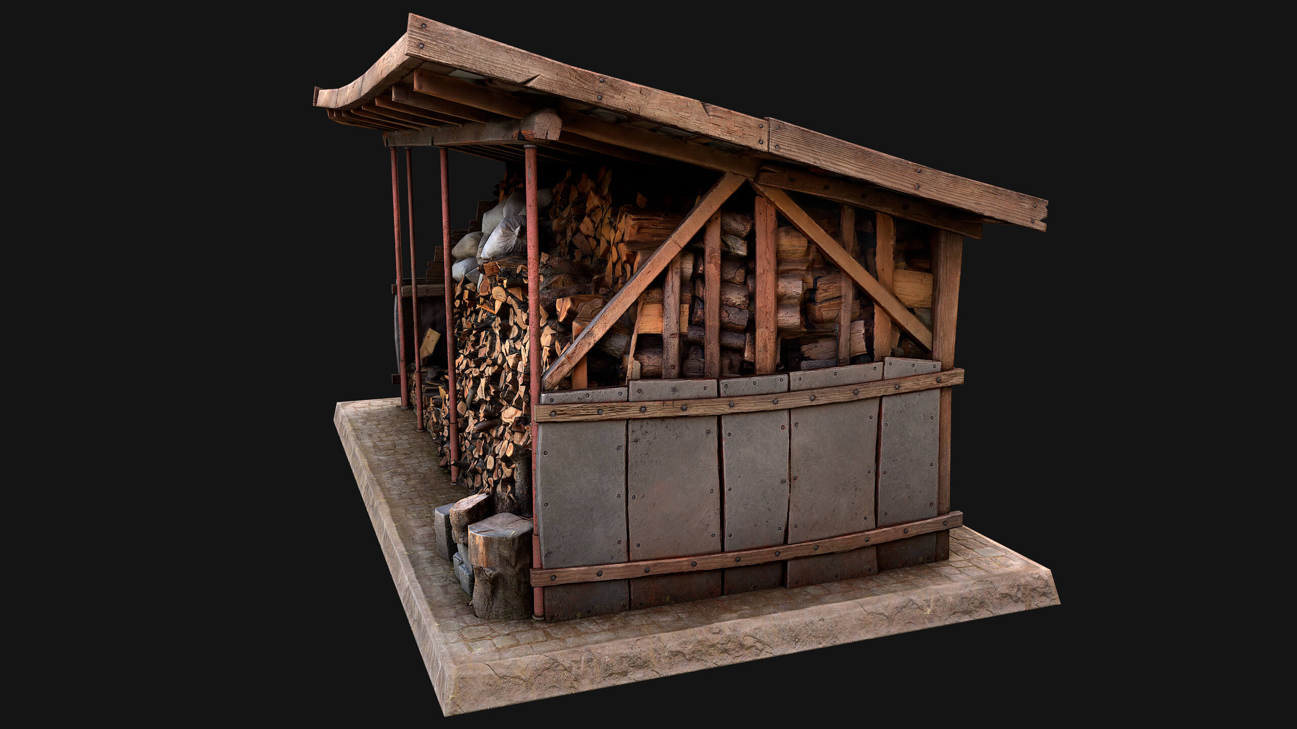 Fire Wood Storage Shelters Medieval Barn - 3D Model by Dereza