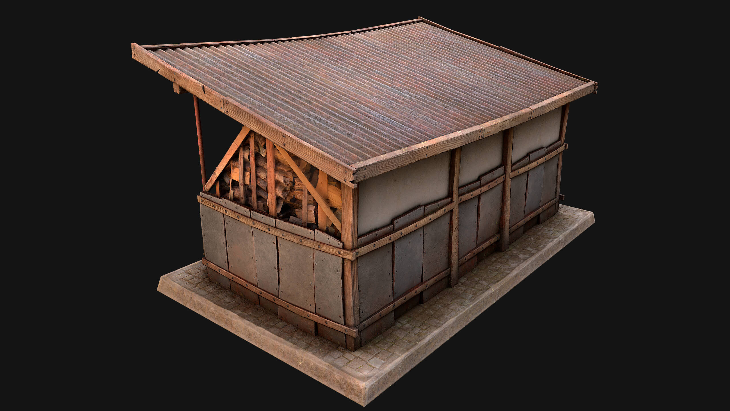 Fire Wood Storage Shelters Medieval Barn - 3D Model by Dereza