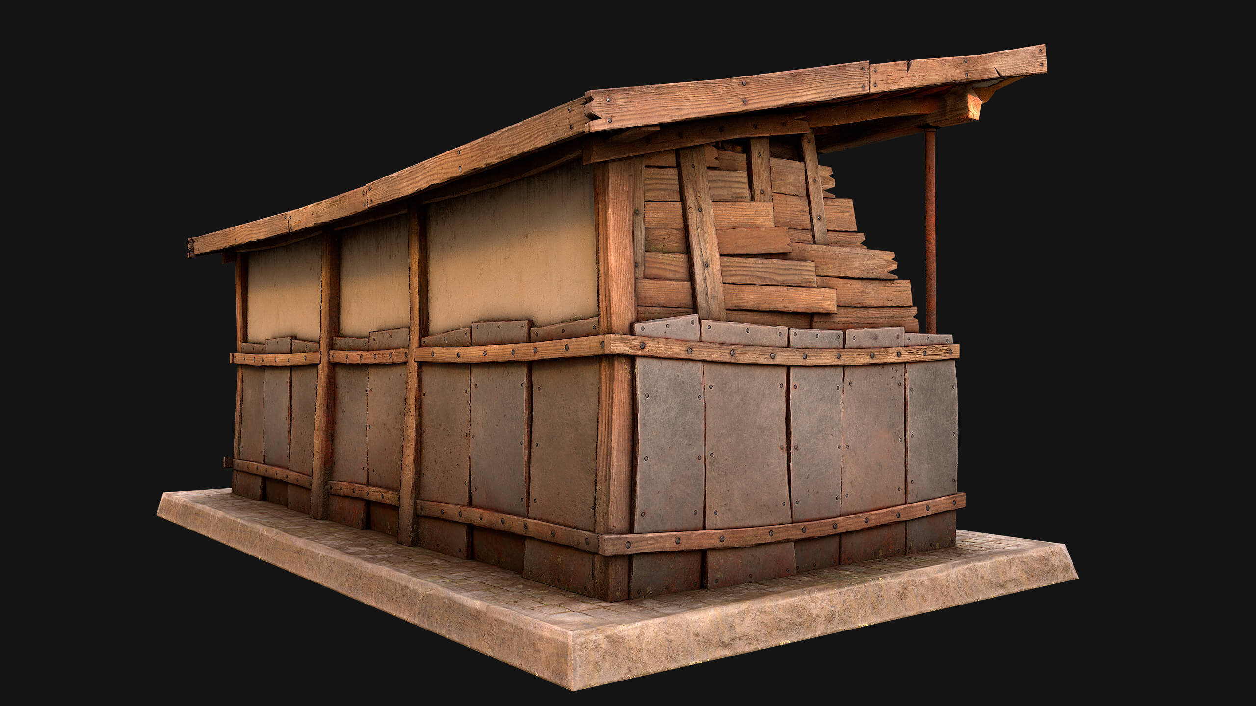Fire Wood Storage Shelters Medieval Barn - 3D Model by Dereza