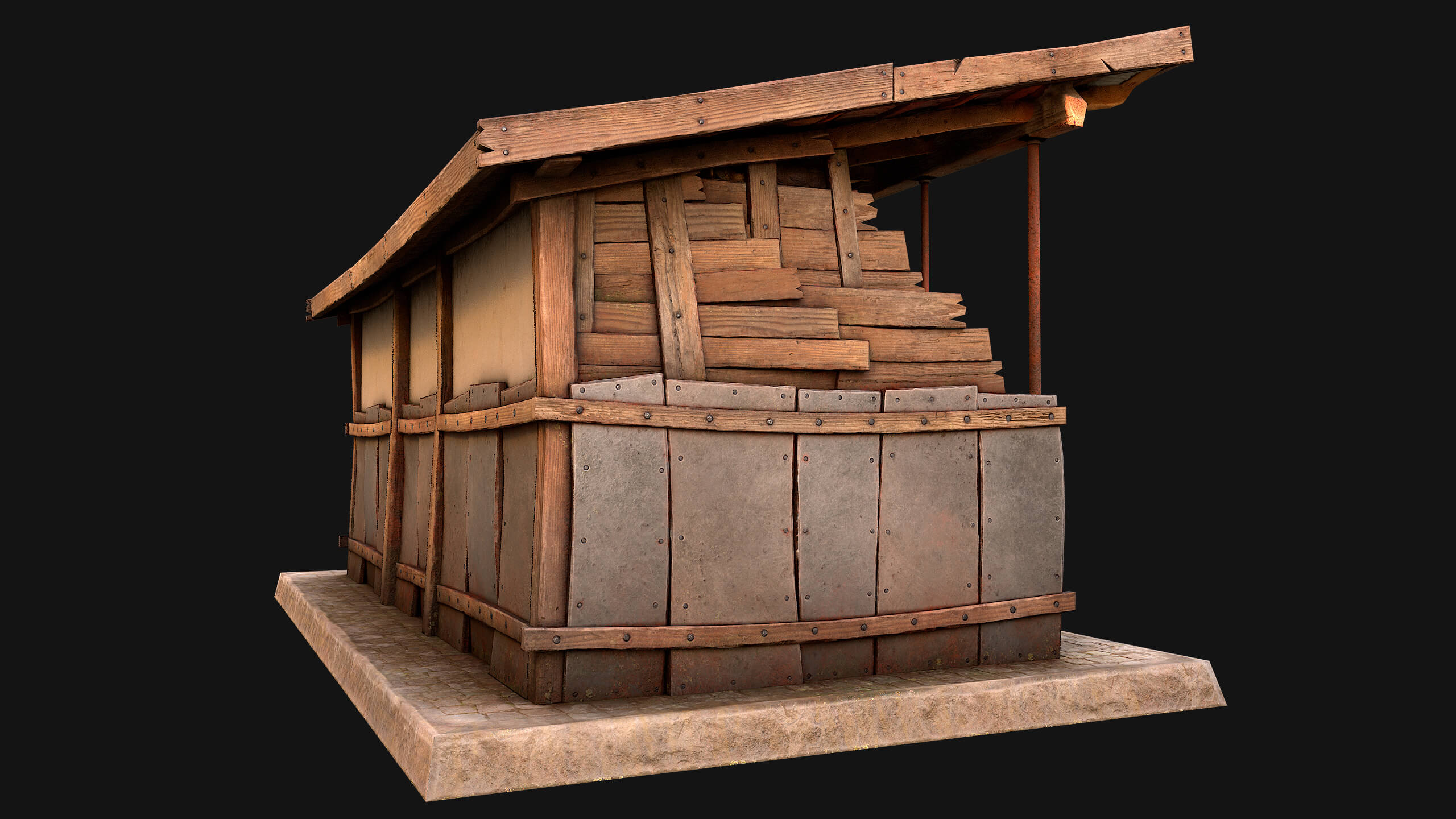 Fire Wood Storage Shelters Medieval Barn - 3D Model by Dereza