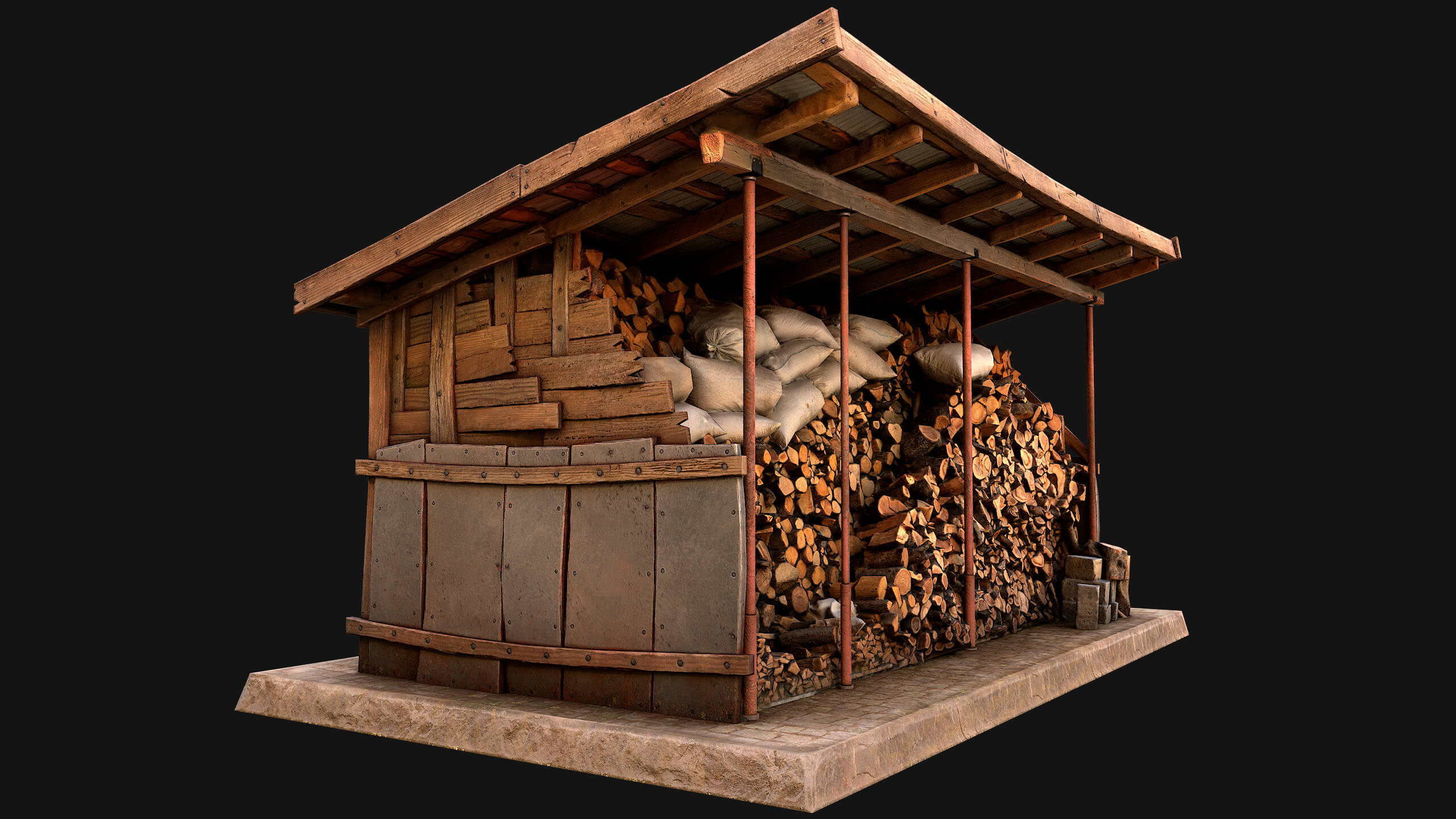 Fire Wood Storage Shelters Medieval Barn - 3D Model by Dereza