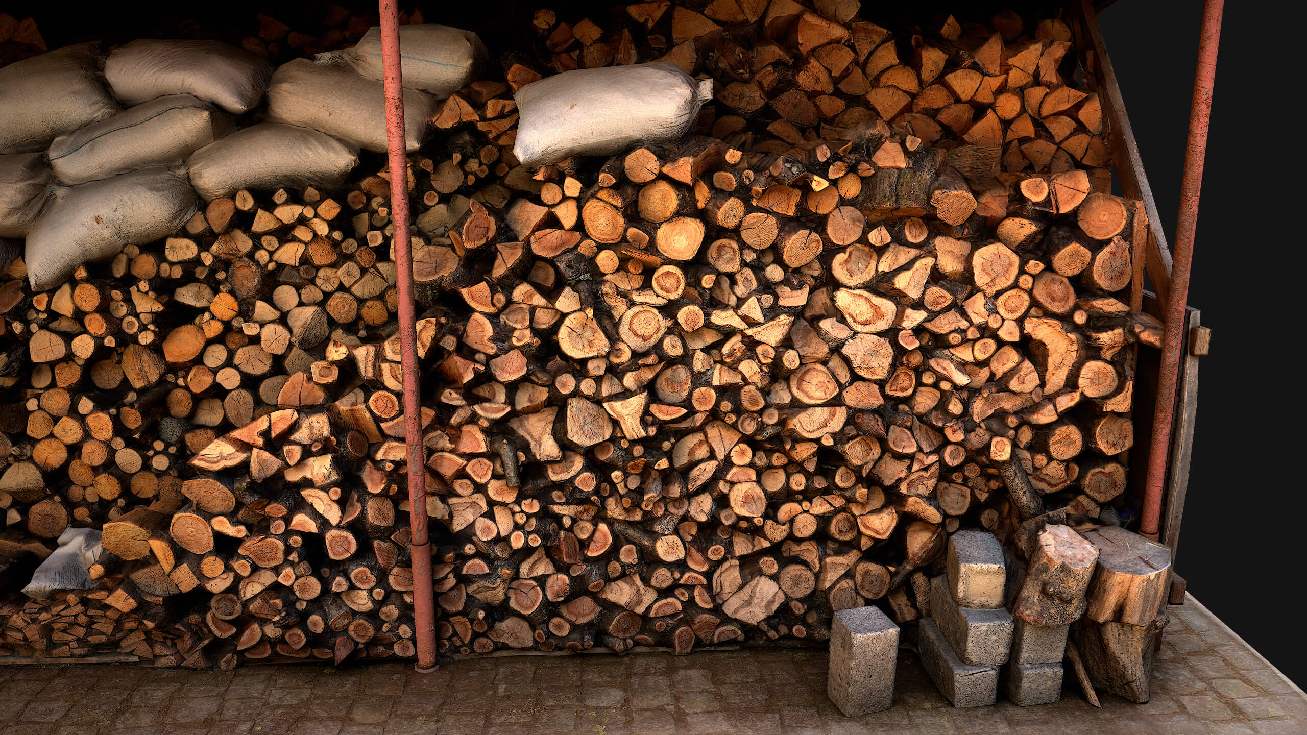 Fire Wood Storage Shelters Medieval Barn - 3D Model by Dereza
