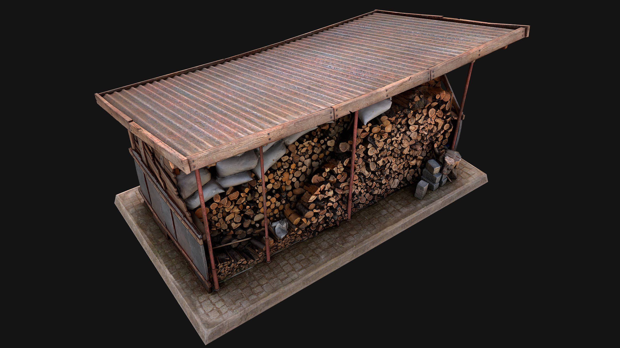 Fire Wood Storage Shelters Medieval Barn - 3D Model by Dereza