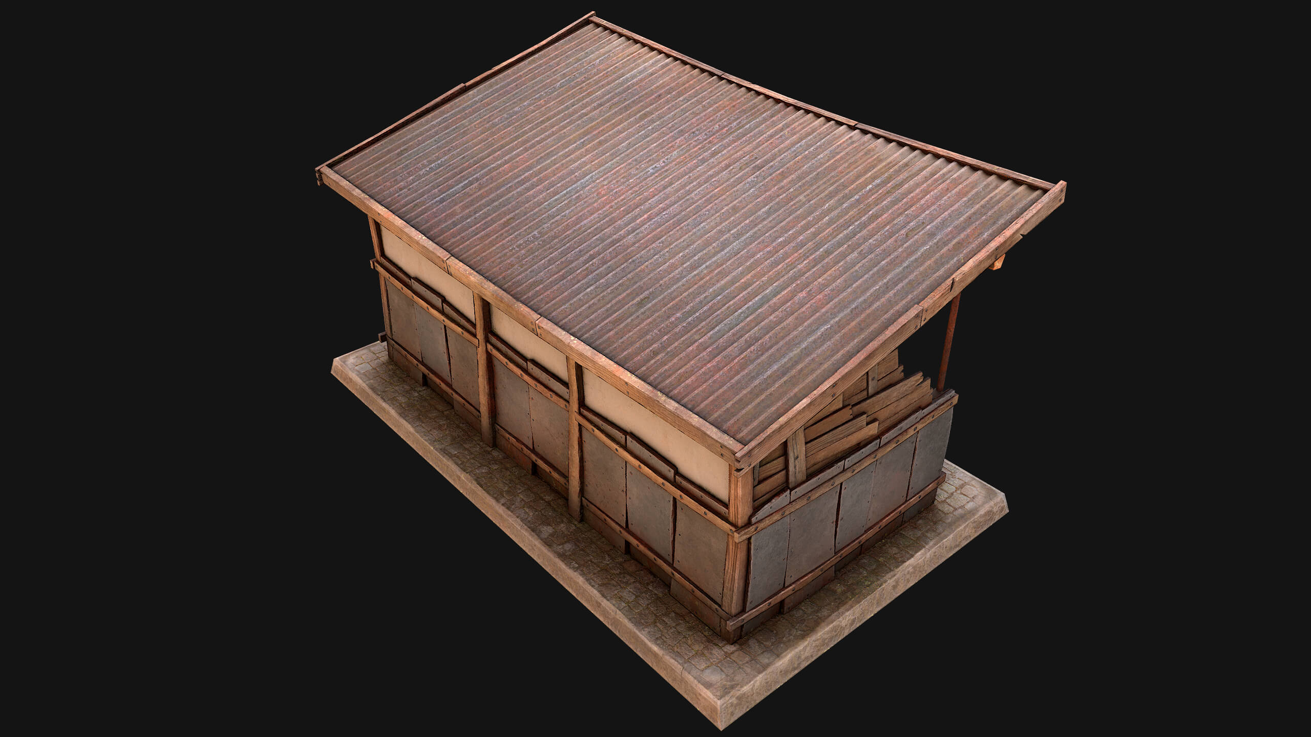 Fire Wood Storage Shelters Medieval Barn - 3D Model by Dereza