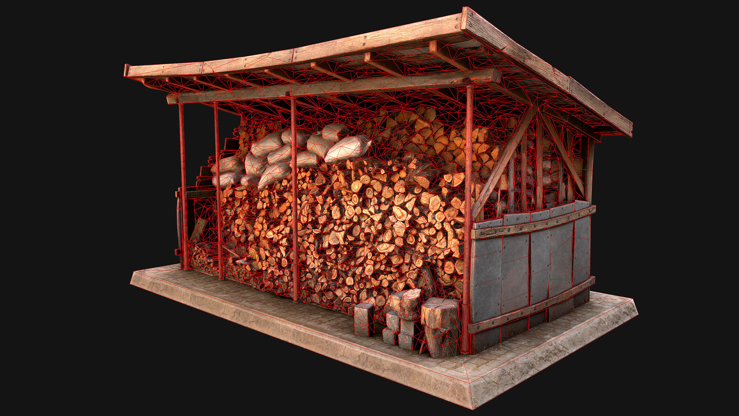 Fire Wood Storage Shelters Medieval Barn - 3D Model by Dereza