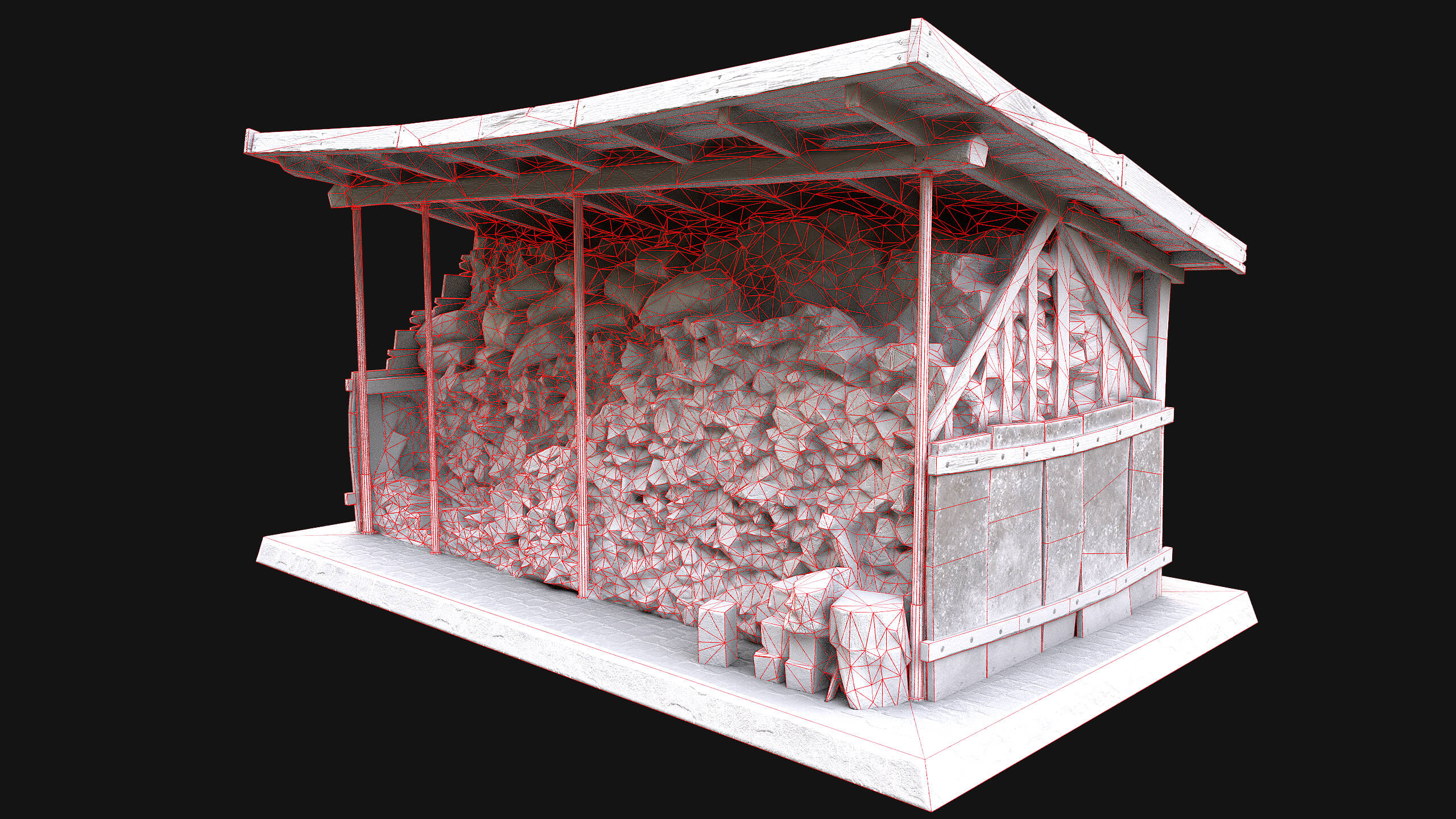Fire Wood Storage Shelters Medieval Barn - 3D Model by Dereza