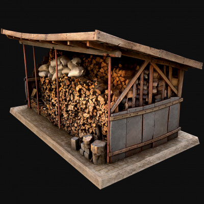 Fire Wood Storage Shelters Medieval Barn - 3D Model by Dereza