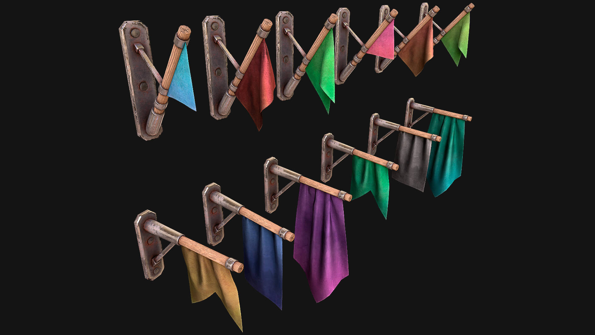 Medieval Flag Attached To The Wall - 3D Model by Dereza