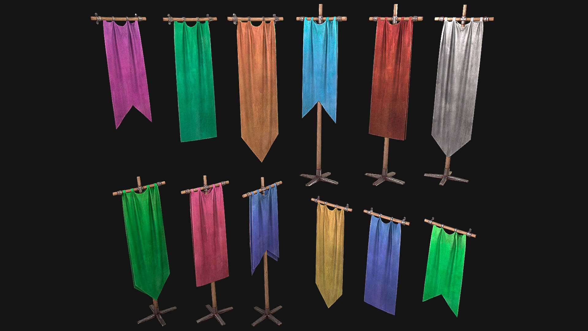 Medieval Flags Pack - 3D Model by Dereza