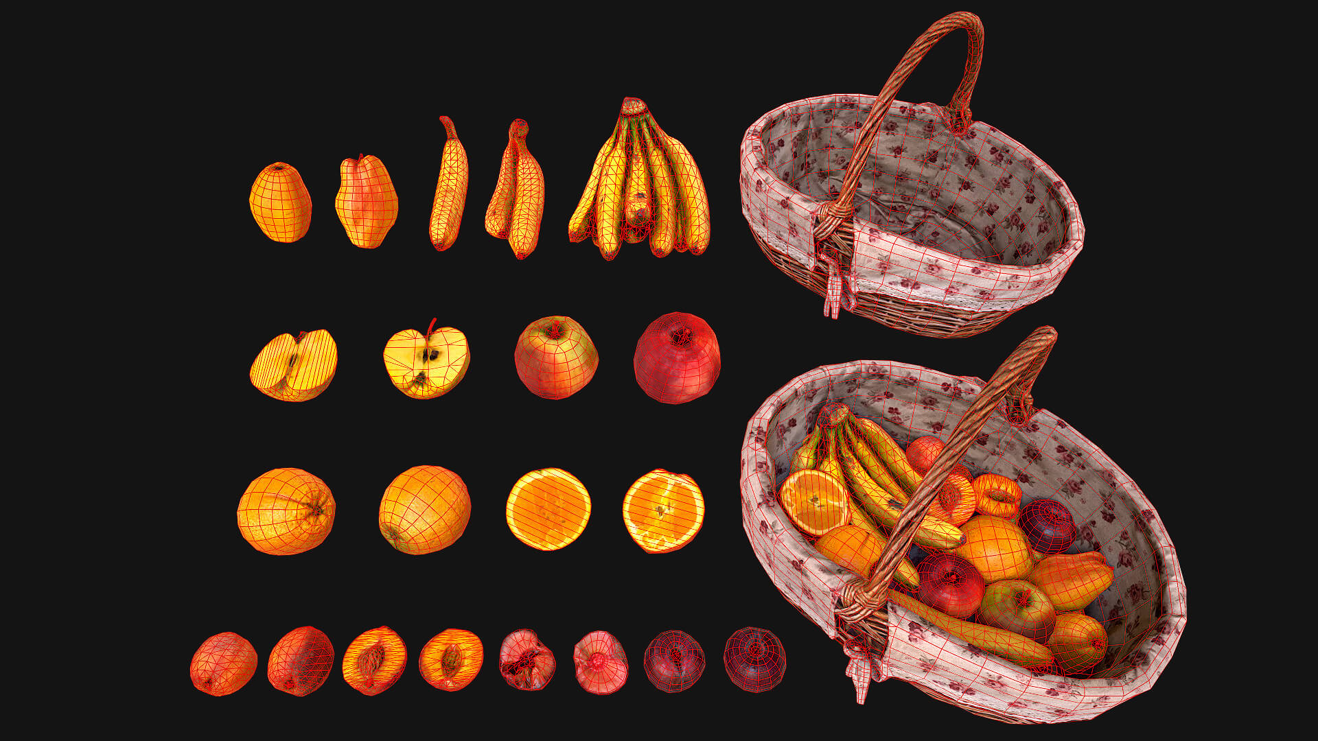 Fruits and Vegetables Set - 3D Model by Dereza