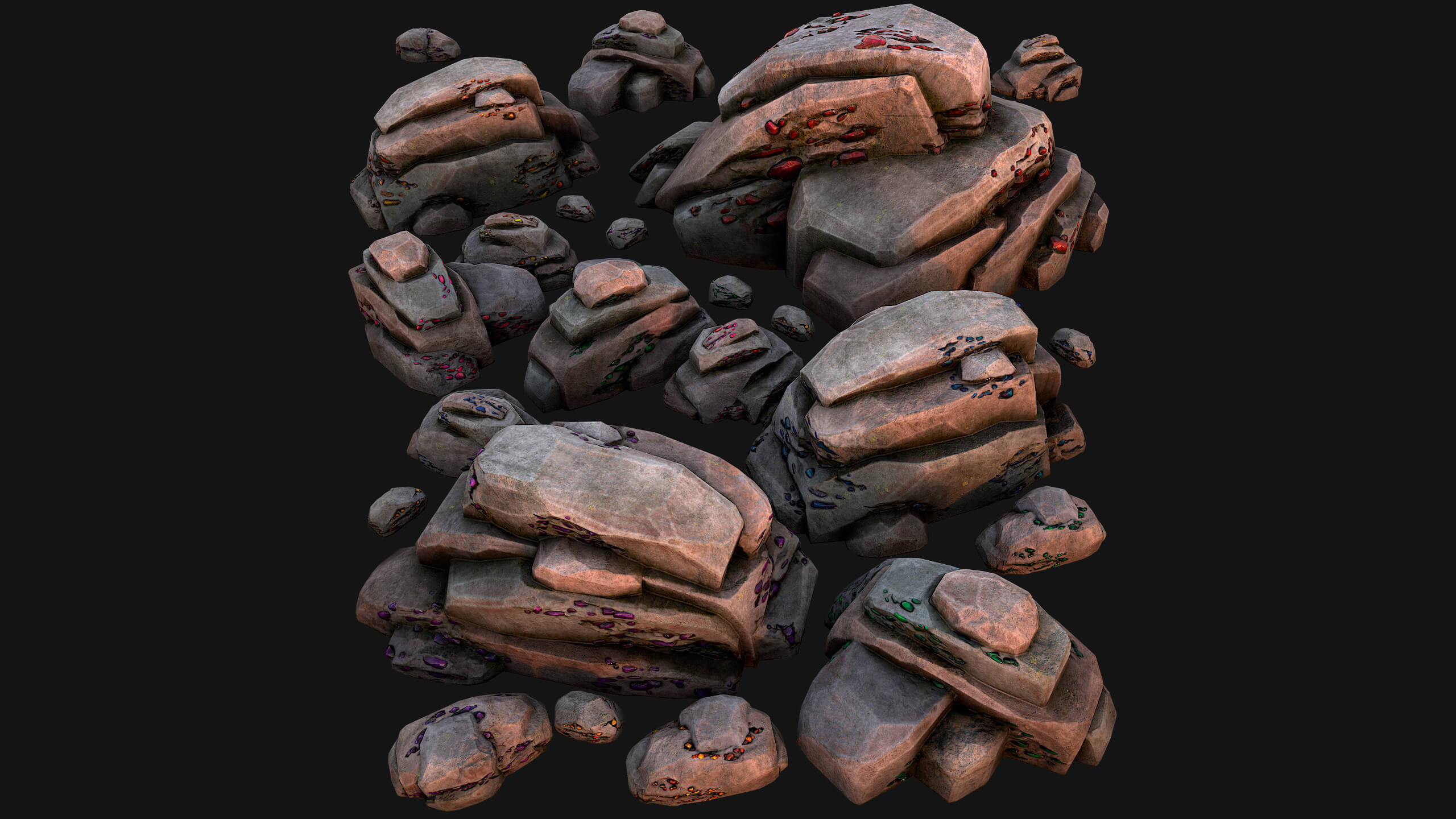 Gems Gemstone Minerals Magical Crystals Ore - 3D Model by Dereza