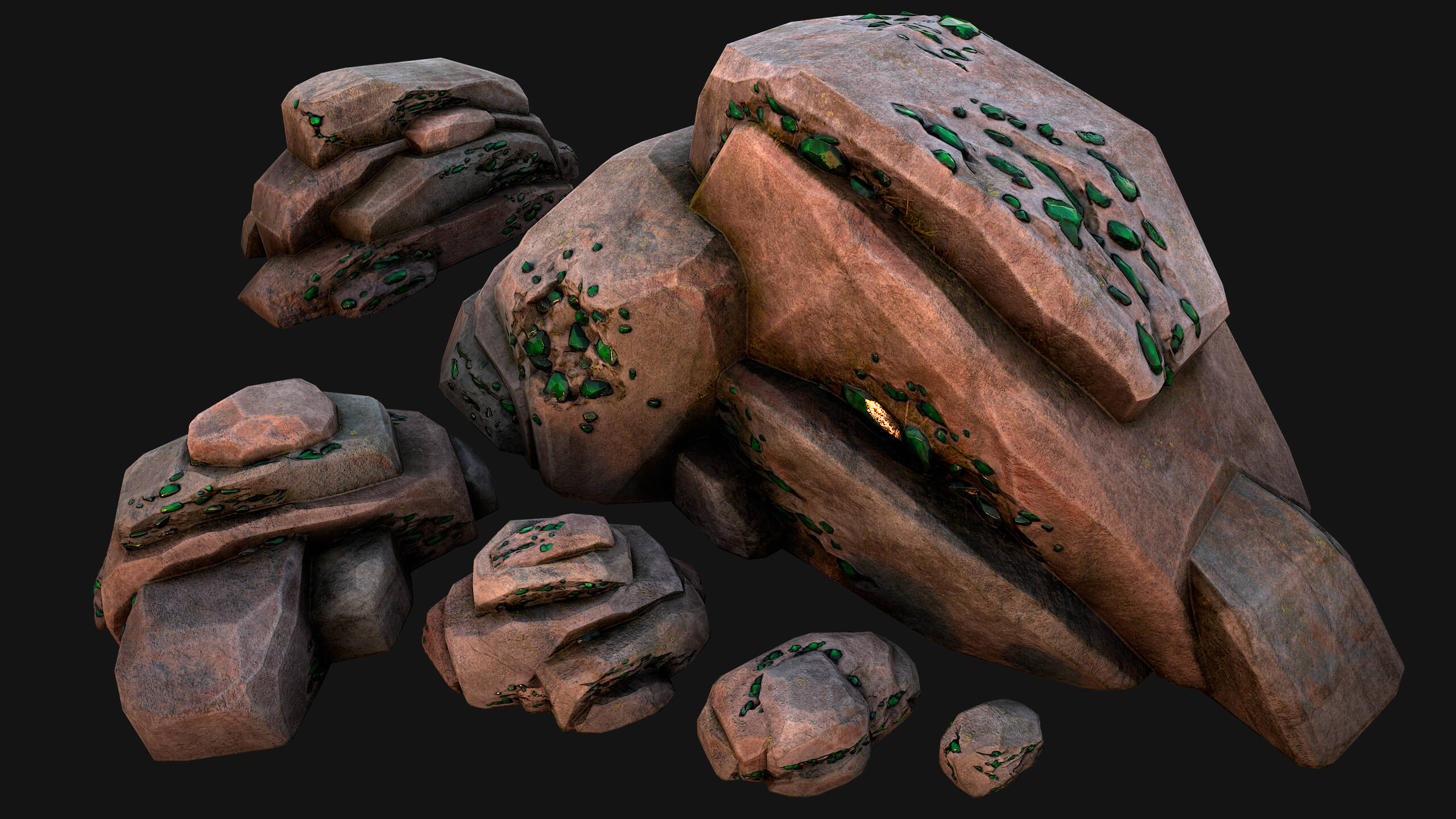 Gems Gemstone Minerals Magical Crystals Ore - 3D Model by Dereza