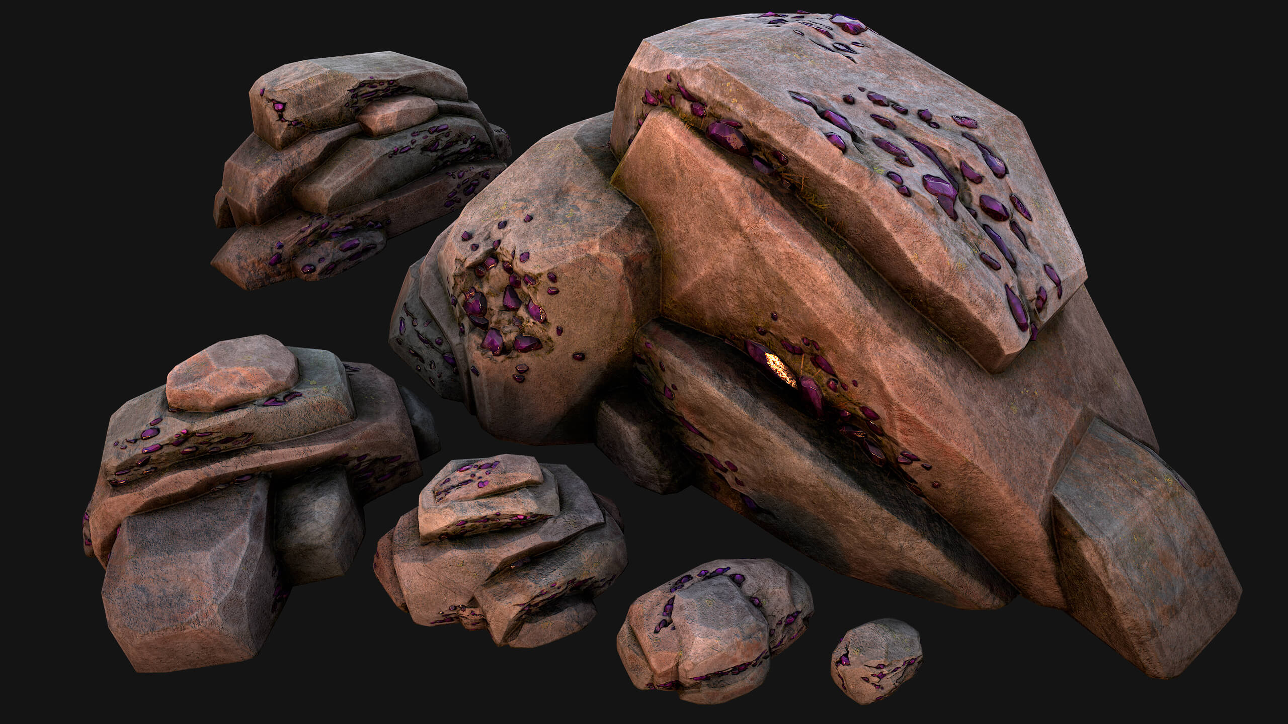 Gems Gemstone Minerals Magical Crystals Ore - 3D Model by Dereza