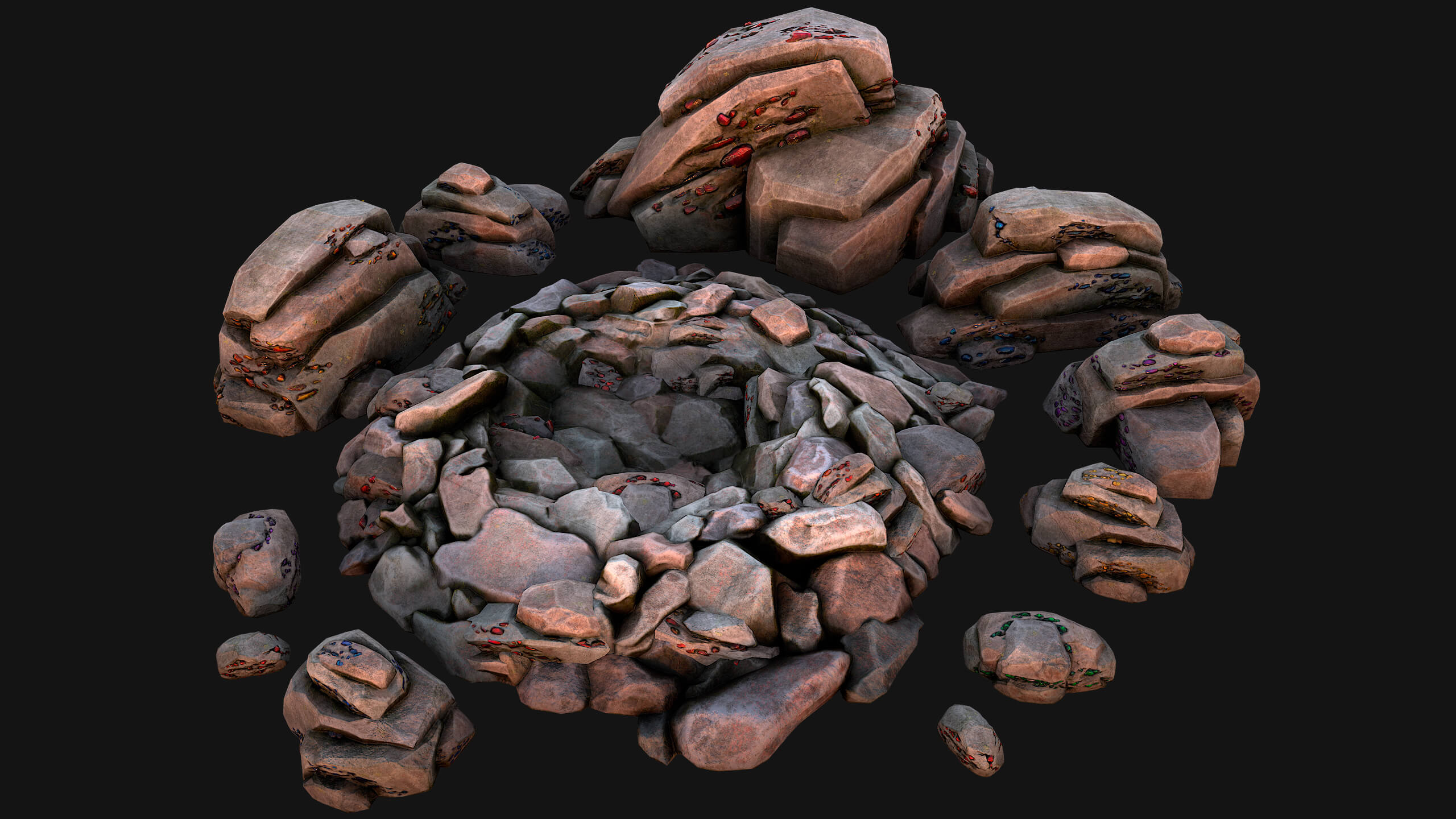 Gems Minerals Gemstone Mine Resource Pack - 3D Model by Dereza