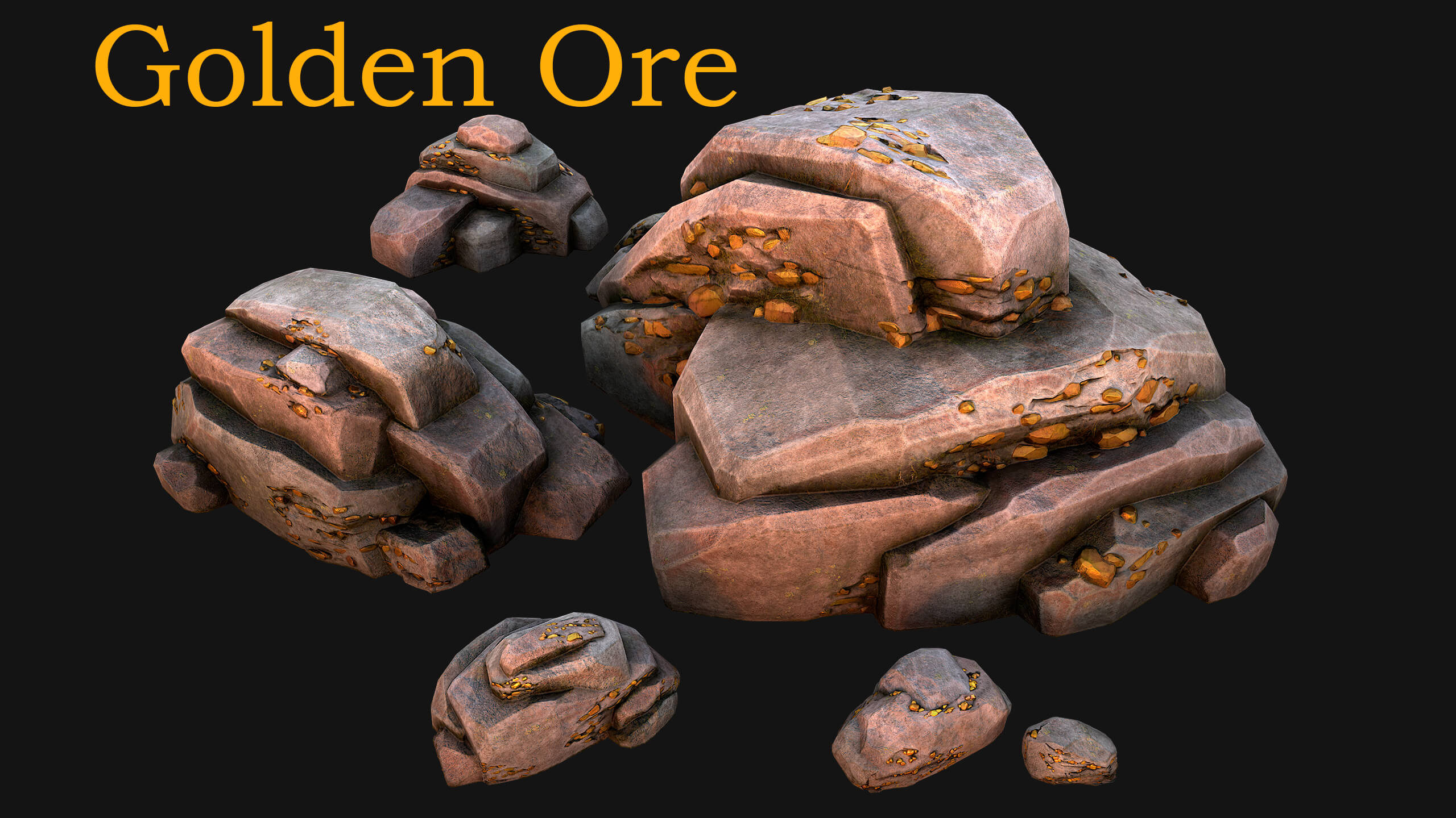 Golden Ore Nugget Gold Mine Mineral - 3D Model by Dereza