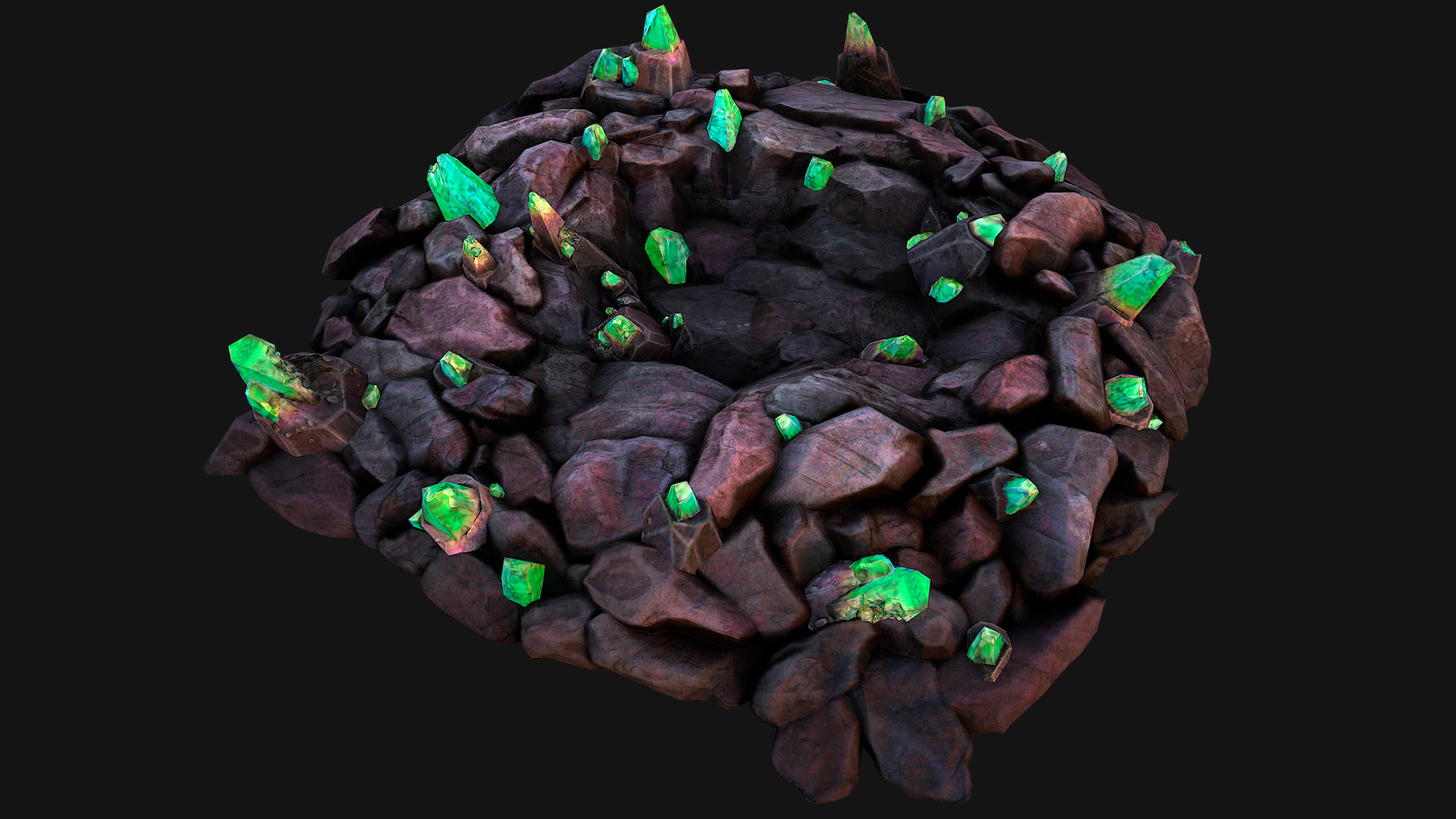 Green Crystals Minerals Ore Cave - 3D Model by Dereza