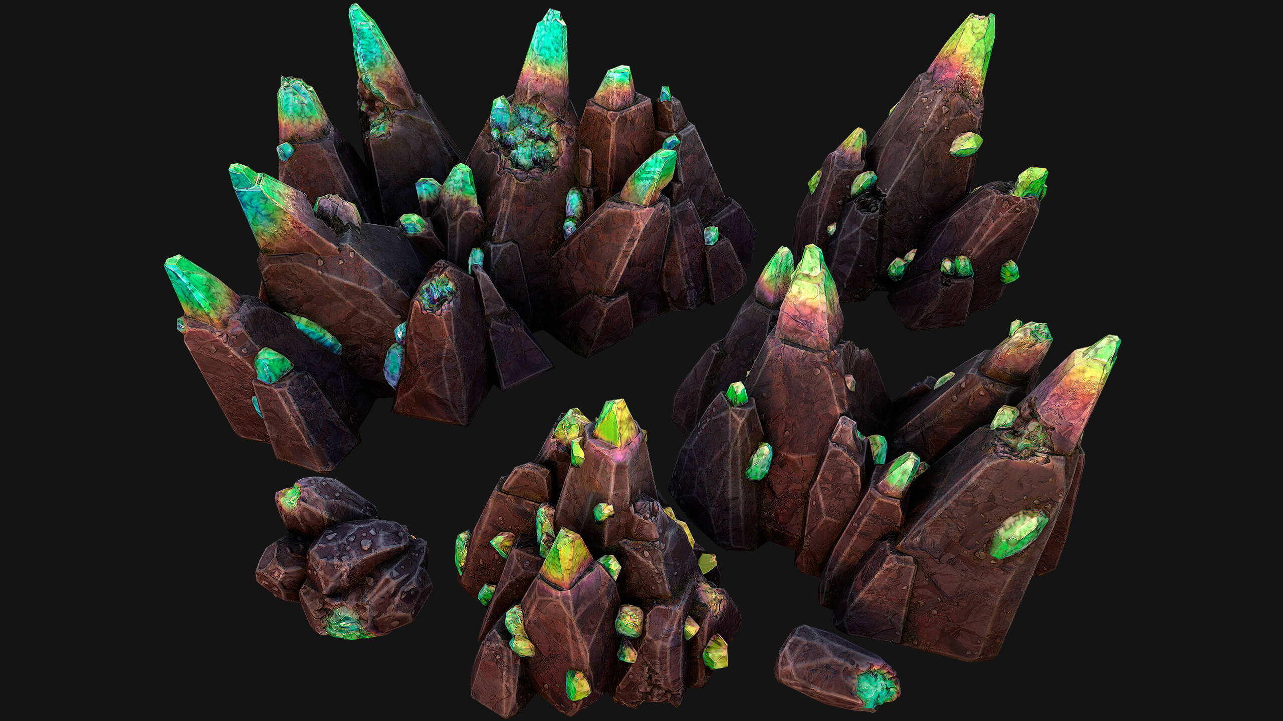 Green Crystals Minerals Ore Cave - 3D Model by Dereza