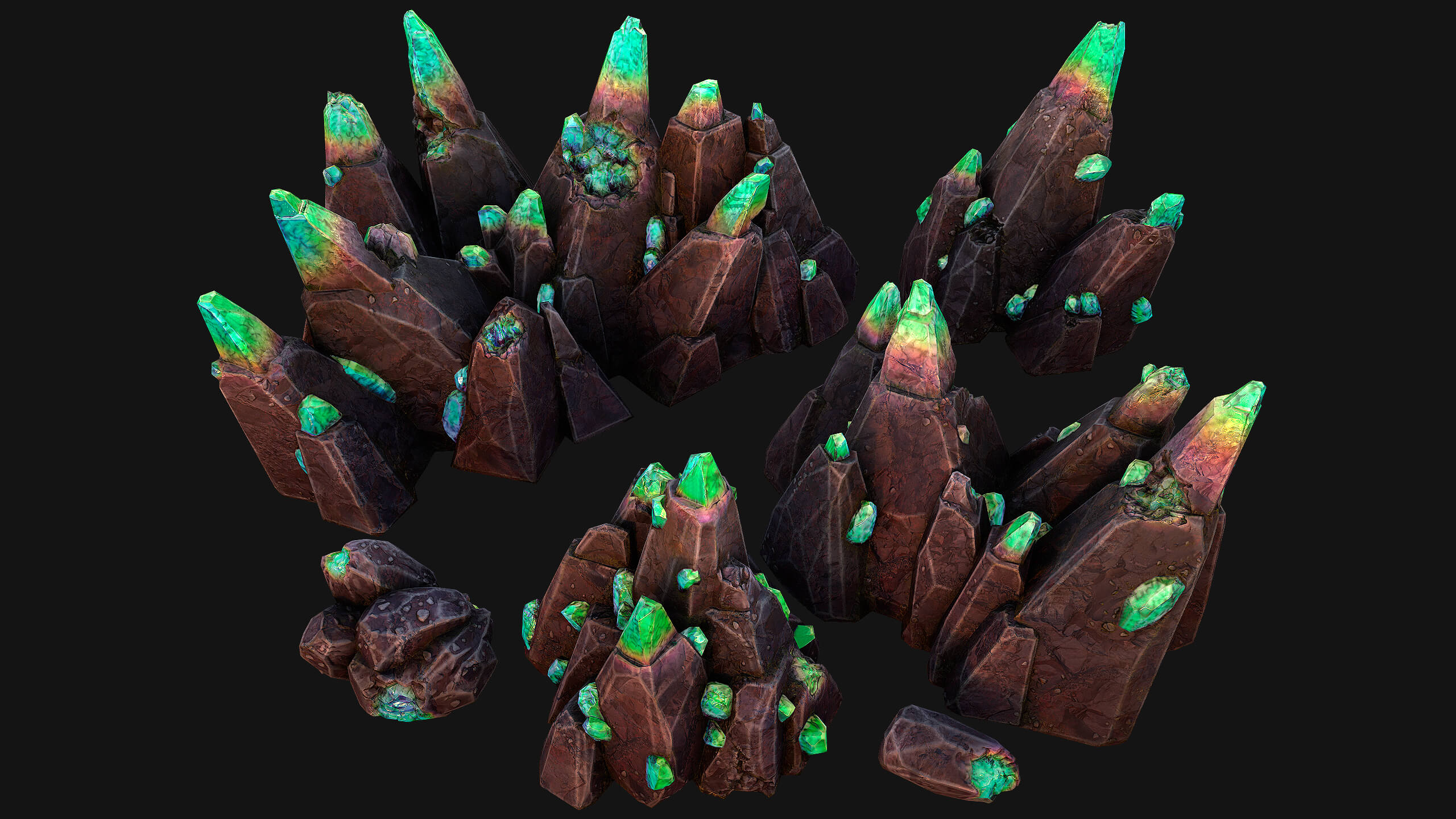 Green Crystals Minerals Ore Cave - 3D Model by Dereza