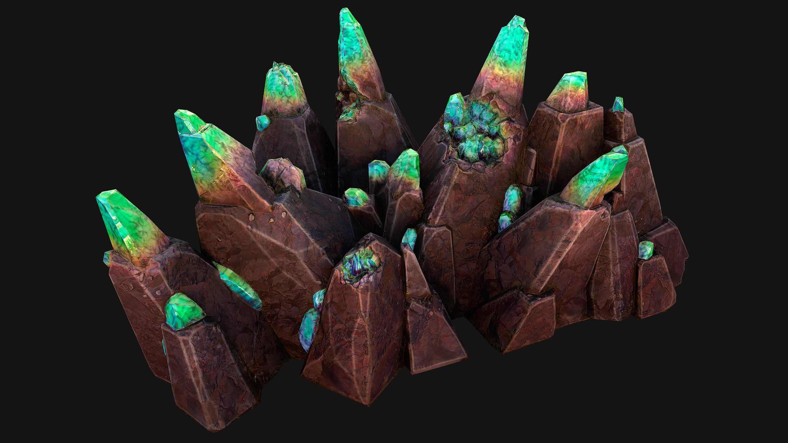 Green Crystals Minerals Ore Cave - 3D Model by Dereza