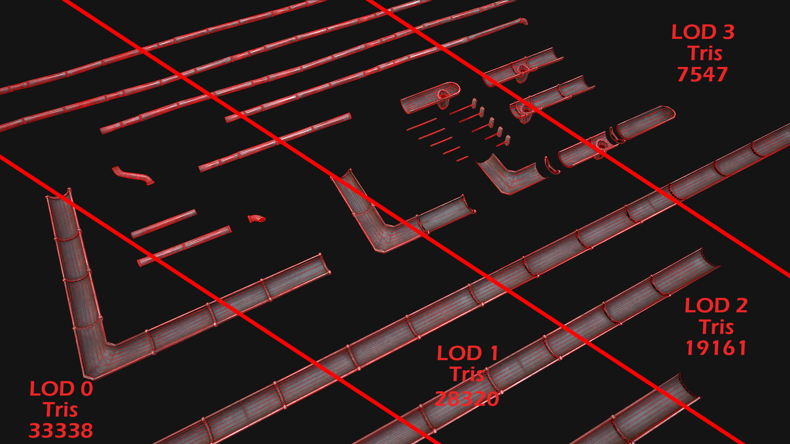 Gutter System Medieval Roof - 3D Model by Dereza