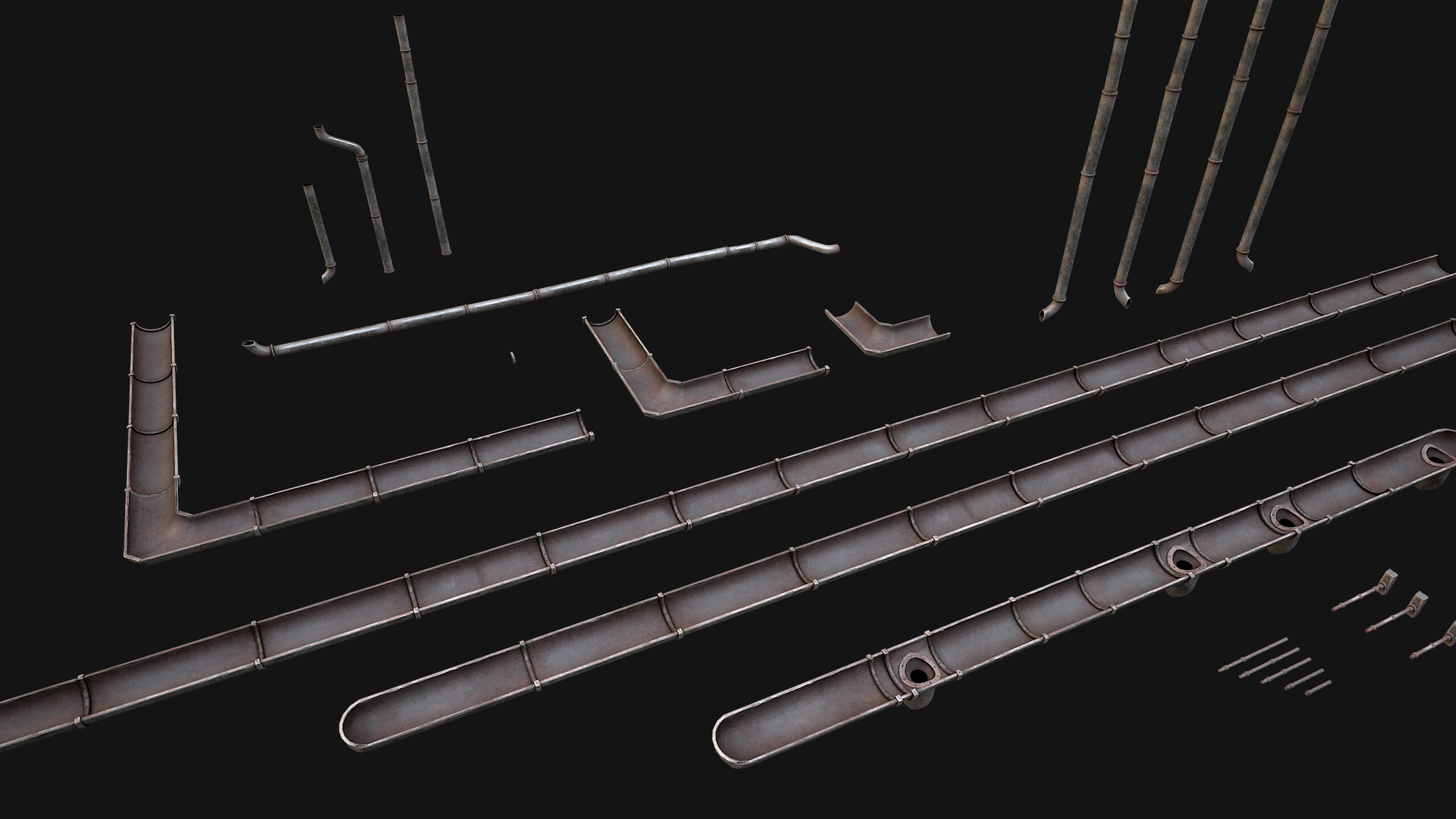 Gutter System Medieval Roof - 3D Model by Dereza