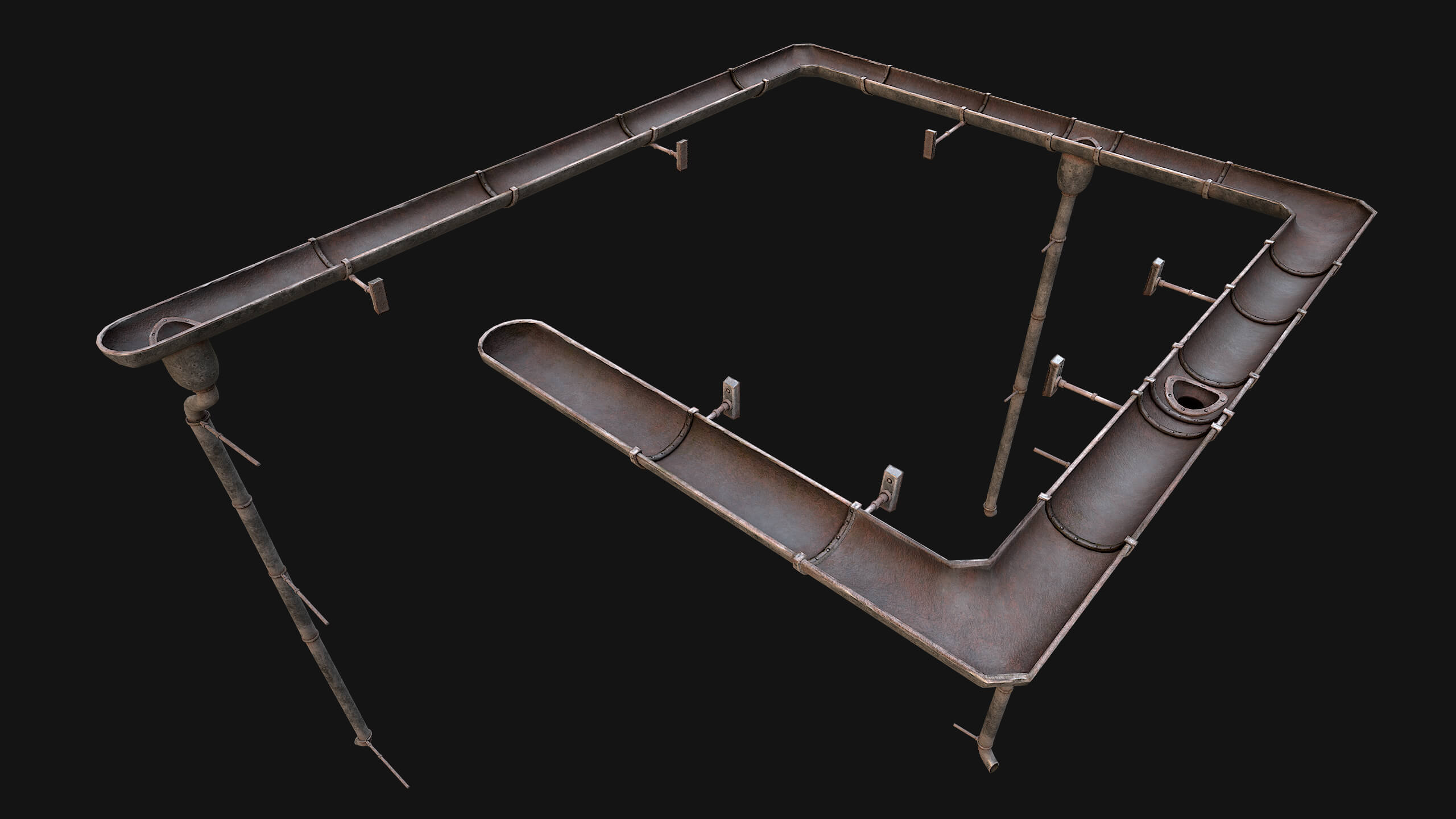 Gutter System Medieval Roof - 3D Model by Dereza