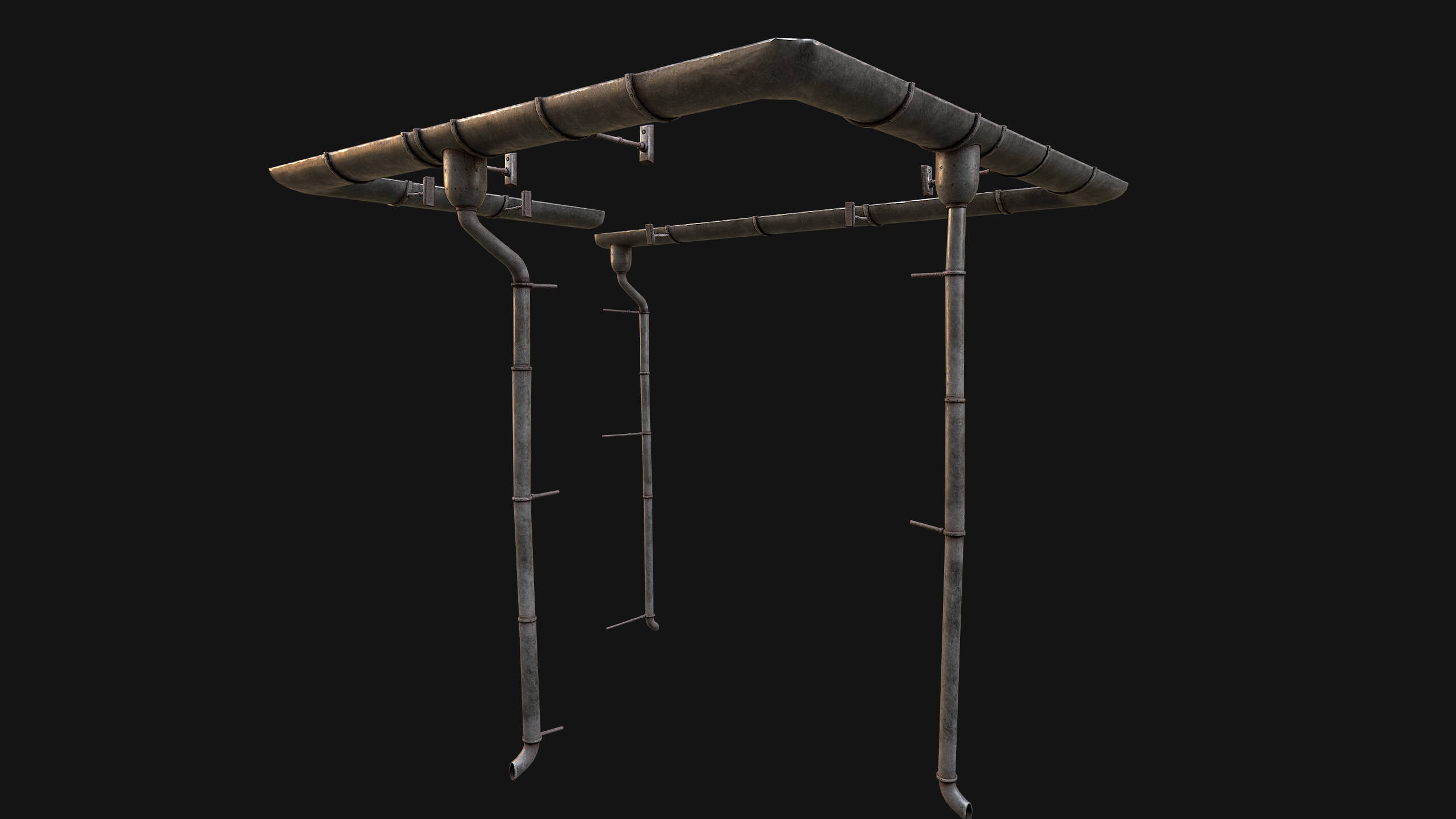 Gutter System Medieval Roof - 3D Model by Dereza