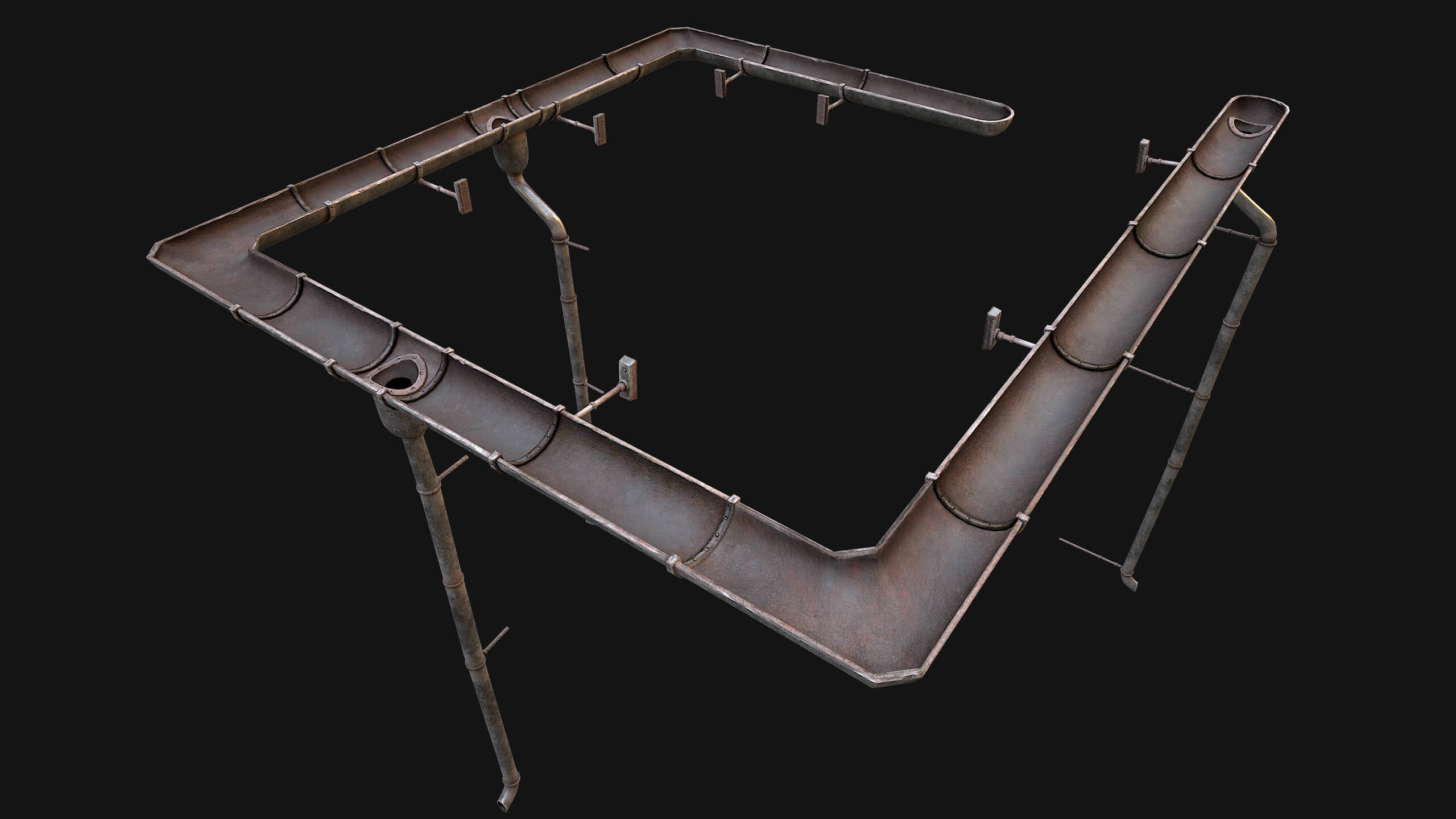 Gutter System Medieval Roof - 3D Model by Dereza