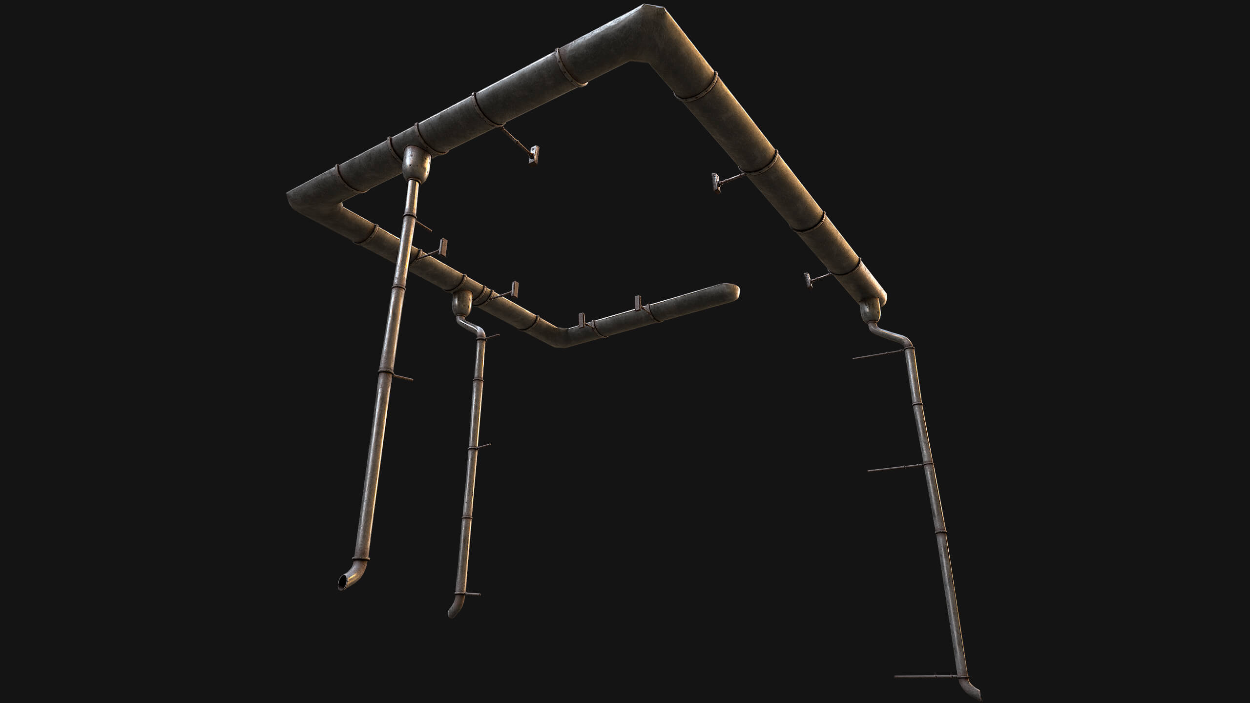 Gutter System Medieval Roof - 3D Model by Dereza