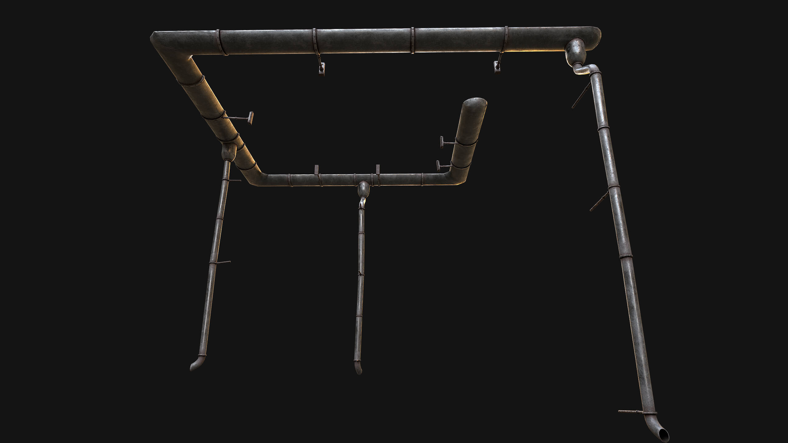 Gutter System Medieval Roof - 3D Model by Dereza