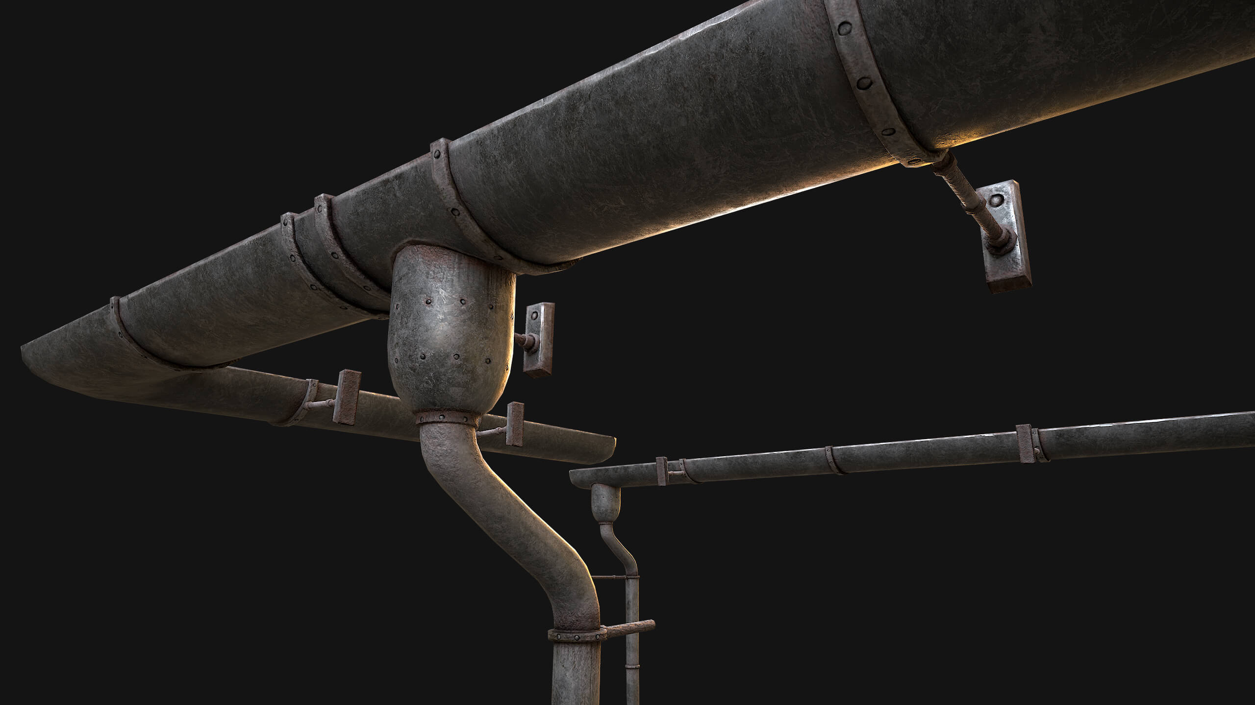 Gutter System Medieval Roof - 3D Model by Dereza