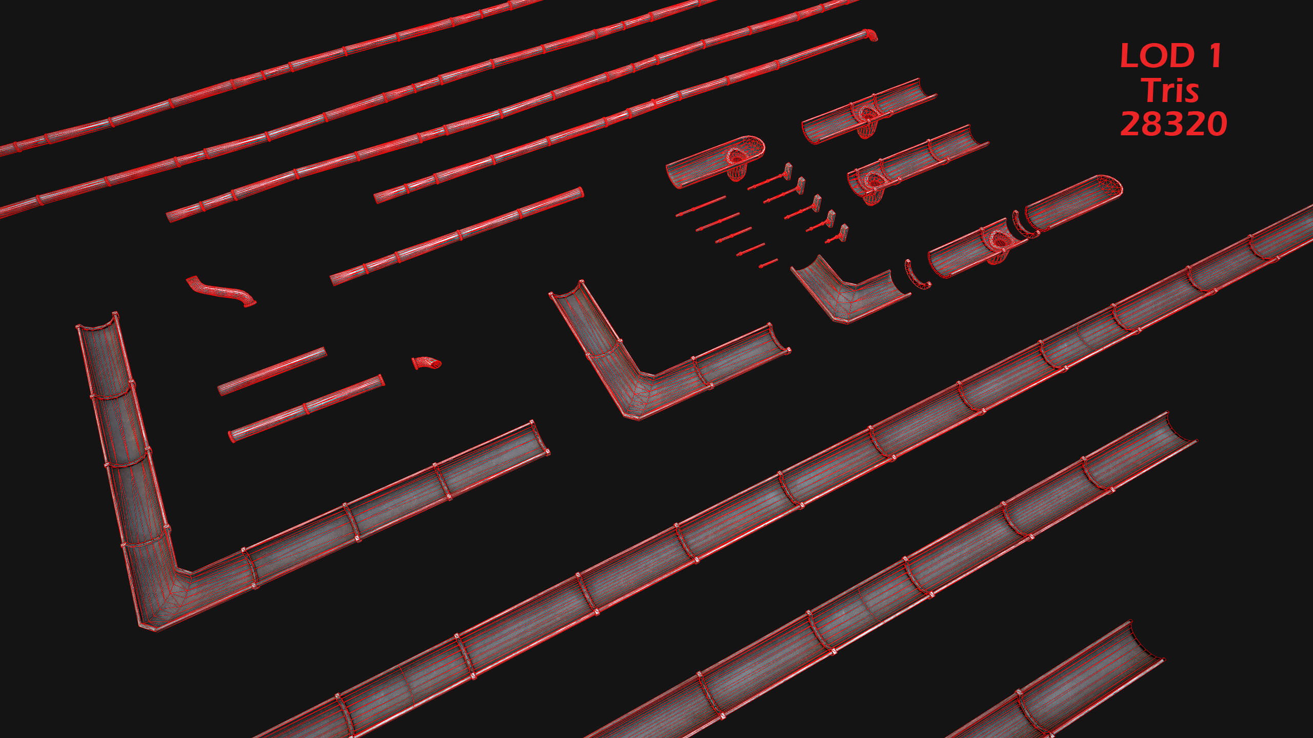 Gutter System Medieval Roof - 3D Model by Dereza