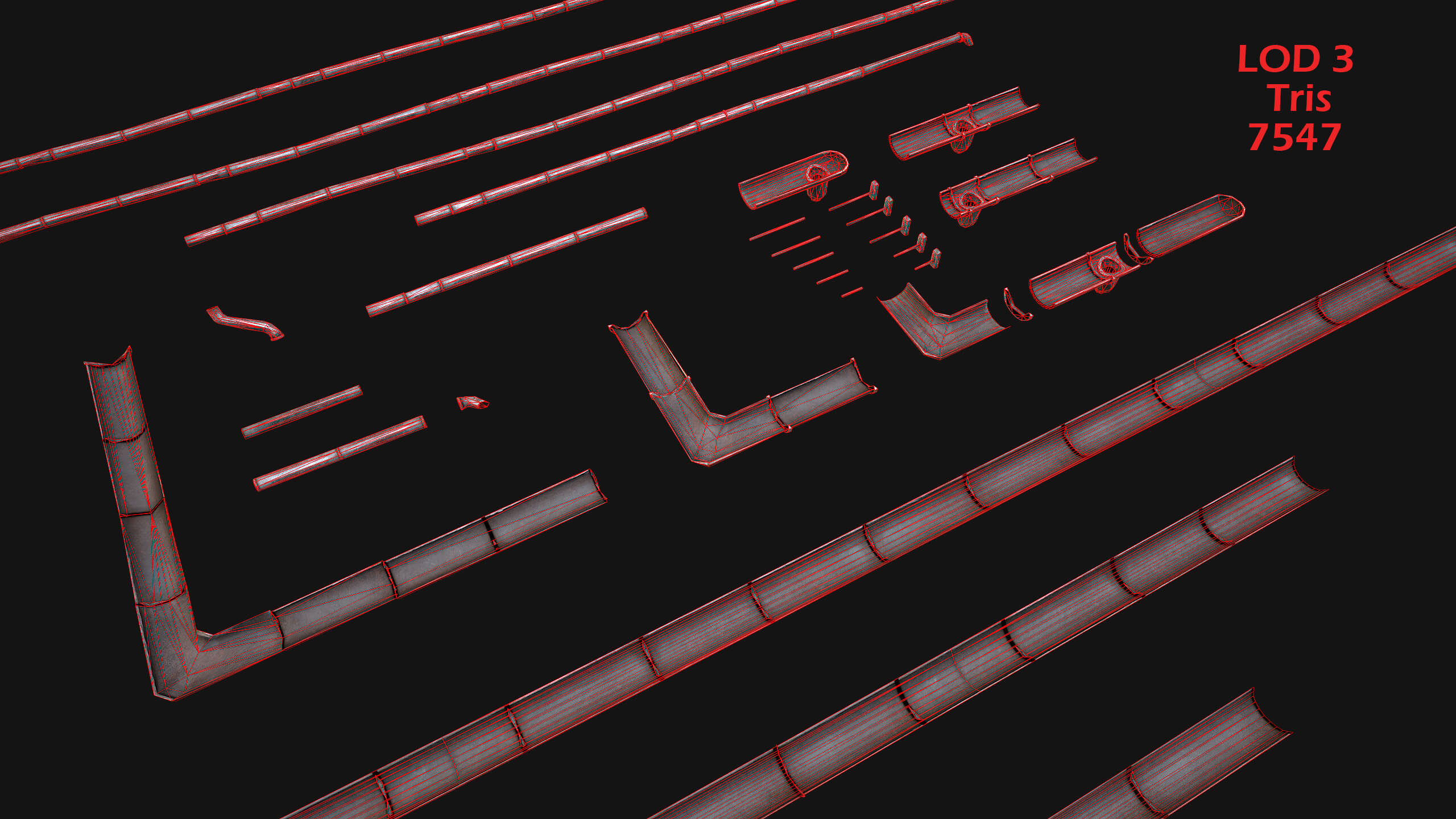 Gutter System Medieval Roof - 3D Model by Dereza